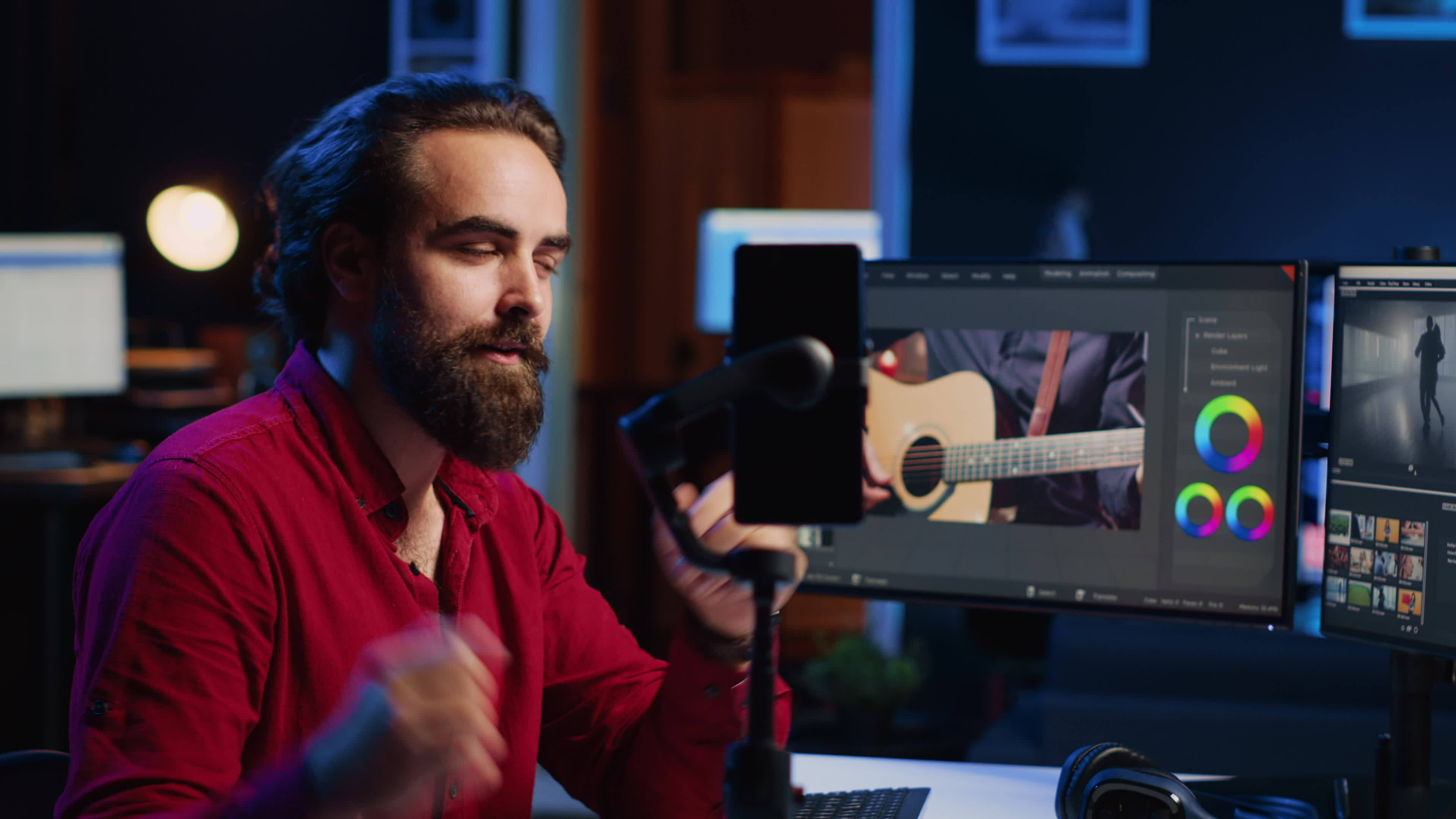 Videographer Filming Online Tutorial With Phone About Utilizing Editing Software To Assemble