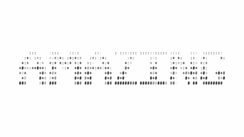 Amazing ascii word animation loop on white background. Ascii code art symbols typewriter in and ...