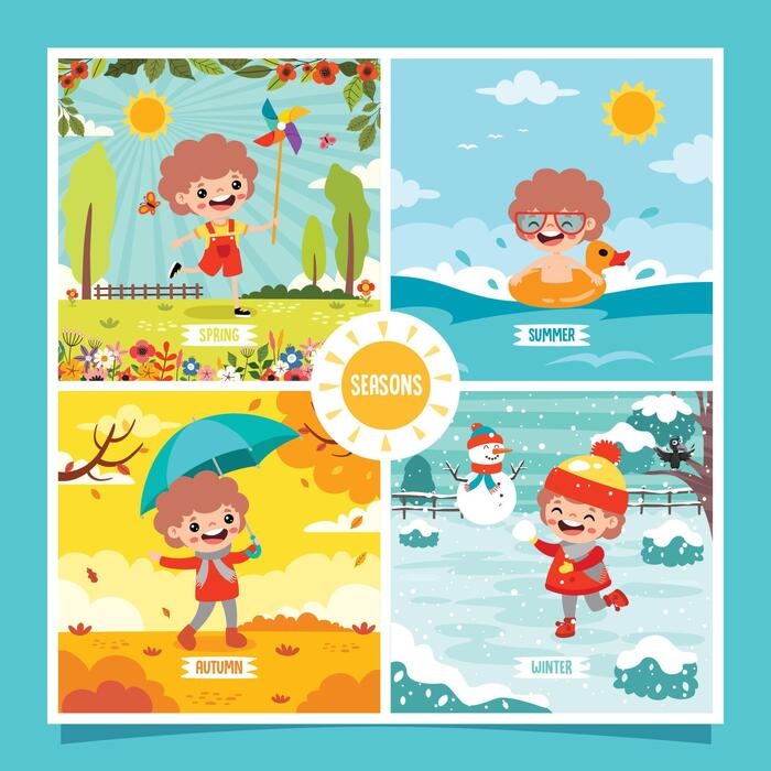 Four Seasons Kids Vector Art, Icons, and Graphics for Free Download