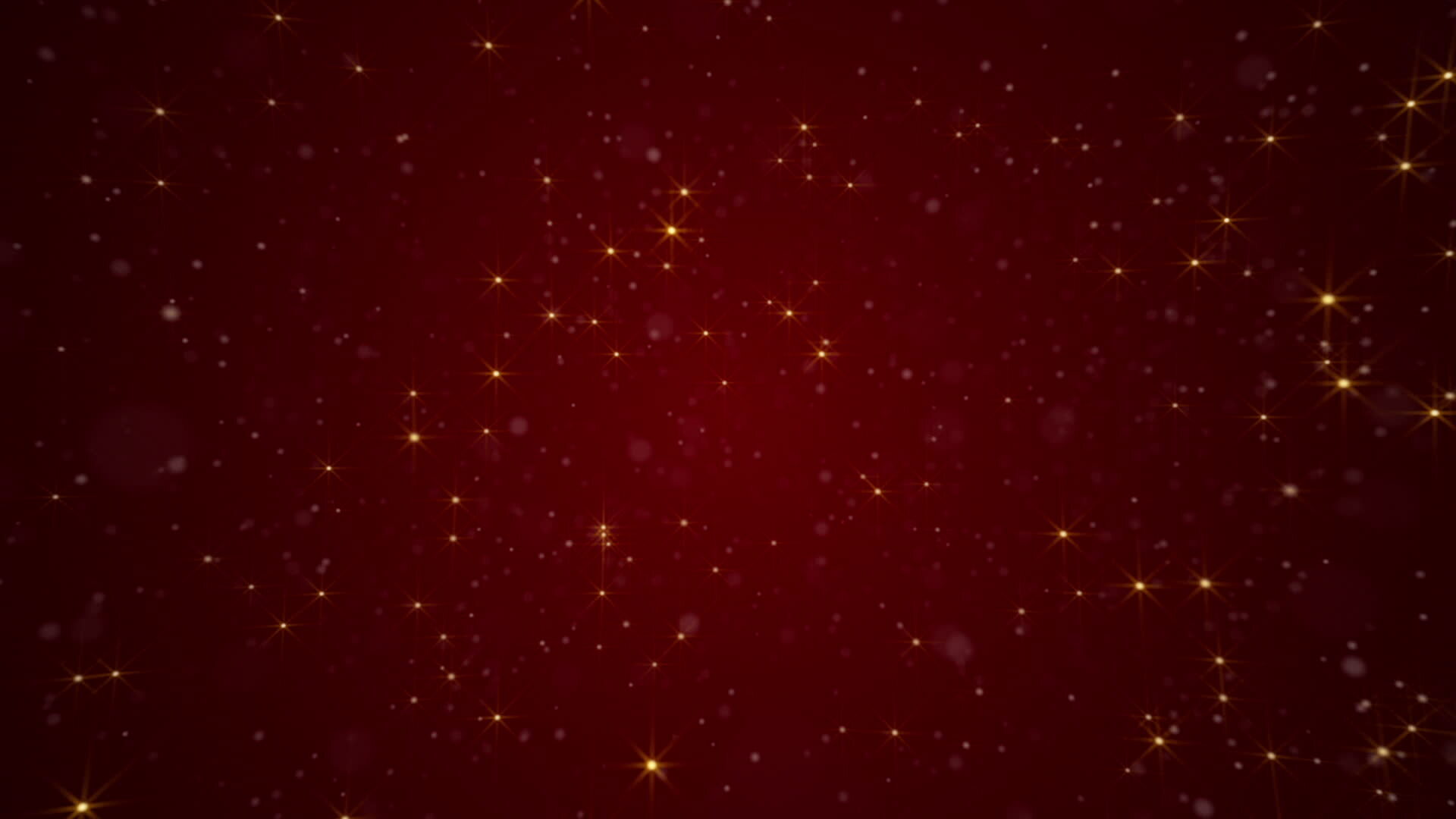 Shiny twinkling golden stars and bokeh particles on a dark red gradient. This elegant luxury ...
