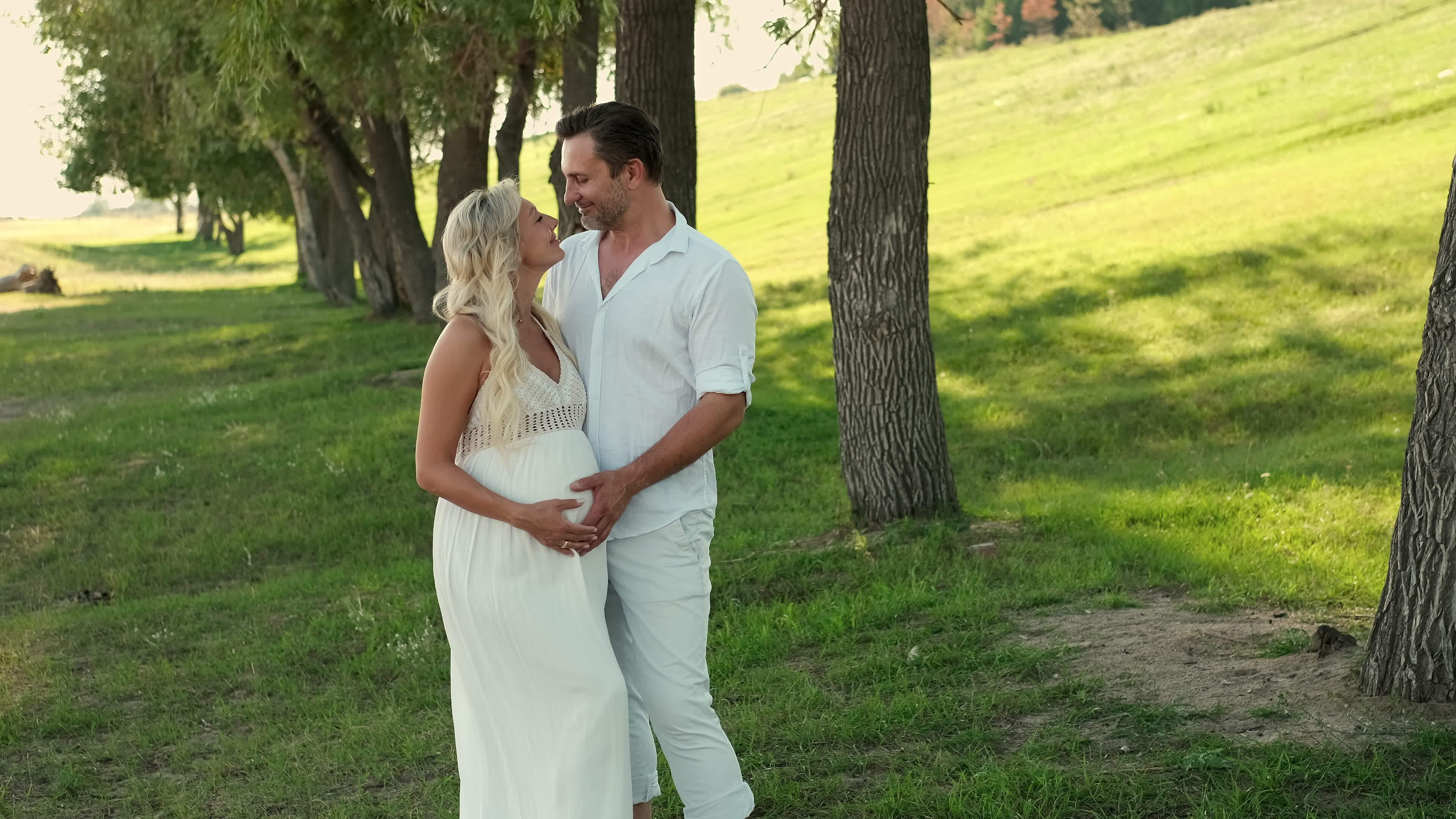 The Husband Hugs His Pregnant Wife While Standing On The Lawn 35547284 Stock Video At Vecteezy