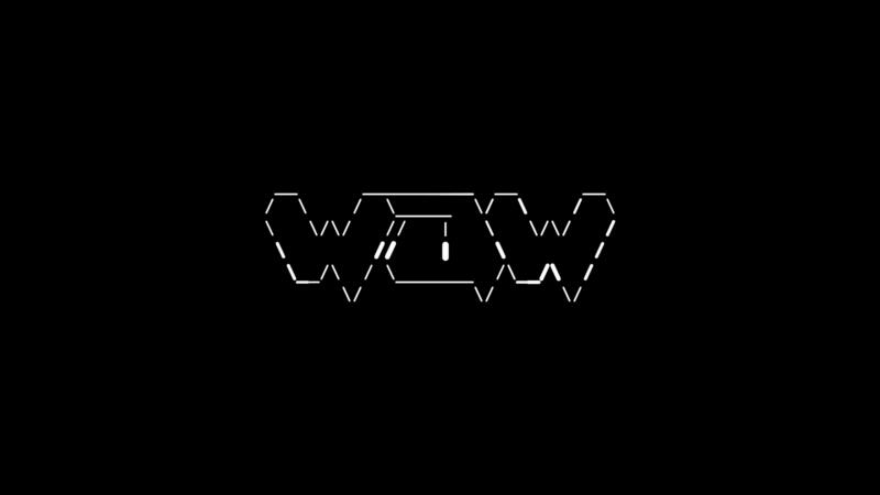 Wow ascii animation loop on black background. Ascii code art symbols ...