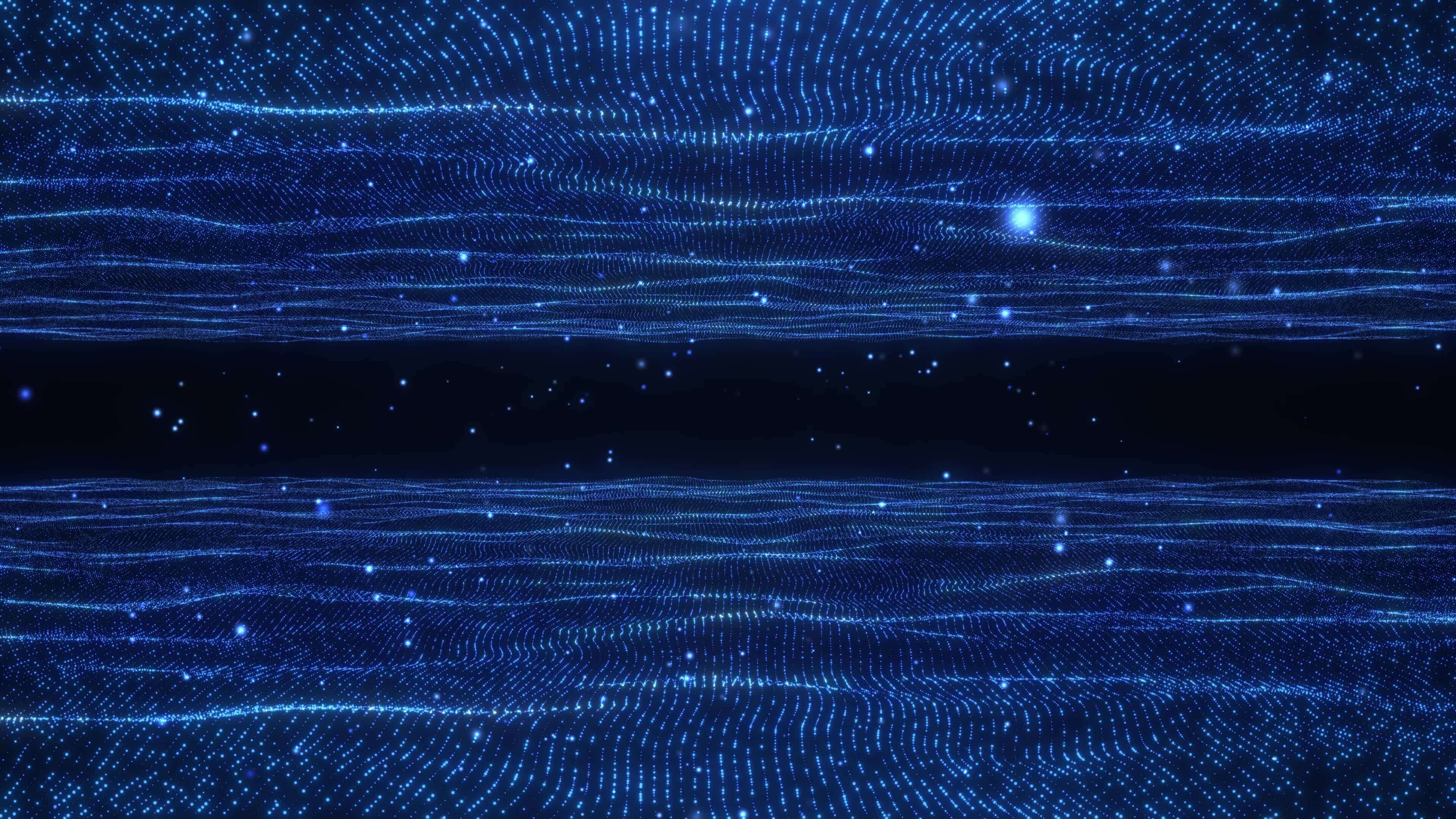 Abstract digital dynamic particle waves with light motion lights background, data flow, cyber ...