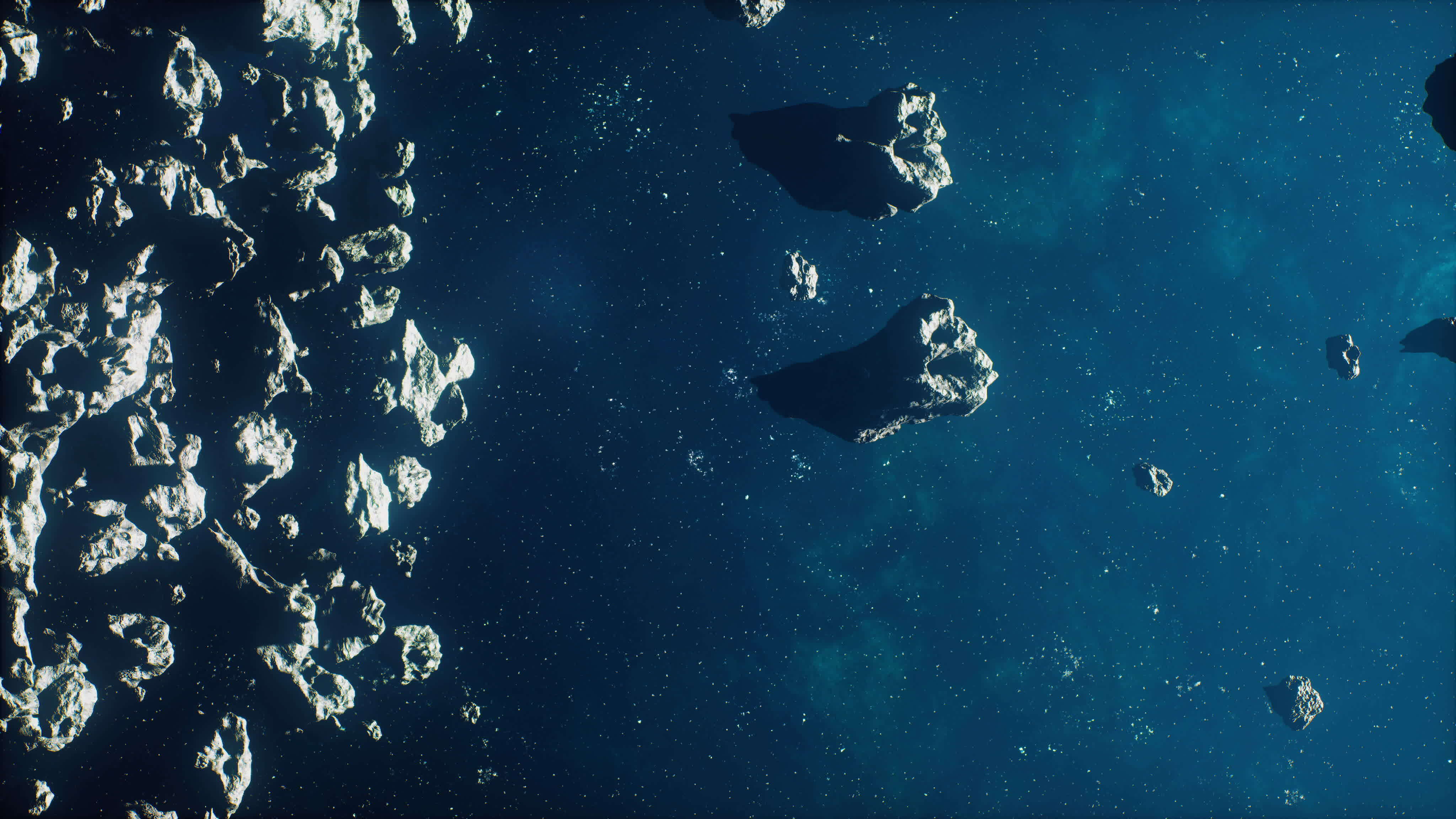 Asteroids field in deep blue space 35578360 Stock Video at Vecteezy