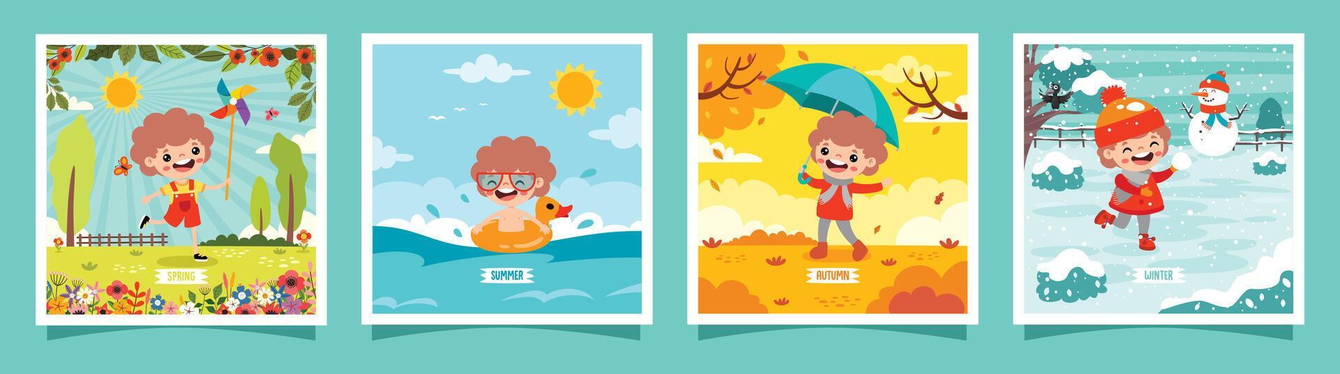 Four Seasons Kids Vector Art, Icons, and Graphics for Free Download