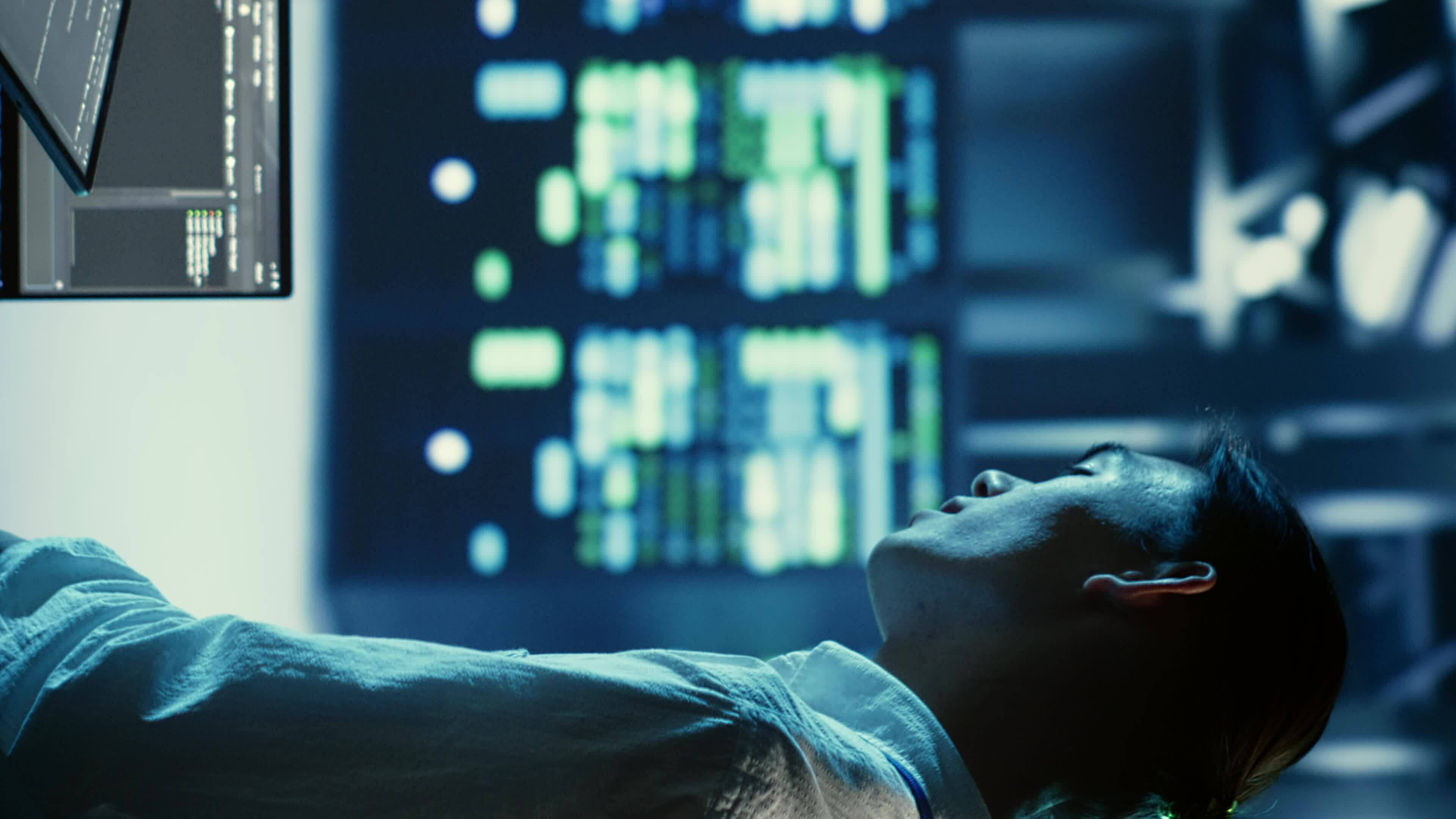 Vertical Video Technicians Programming In Server Room Housing Advanced Infrastructure Storing