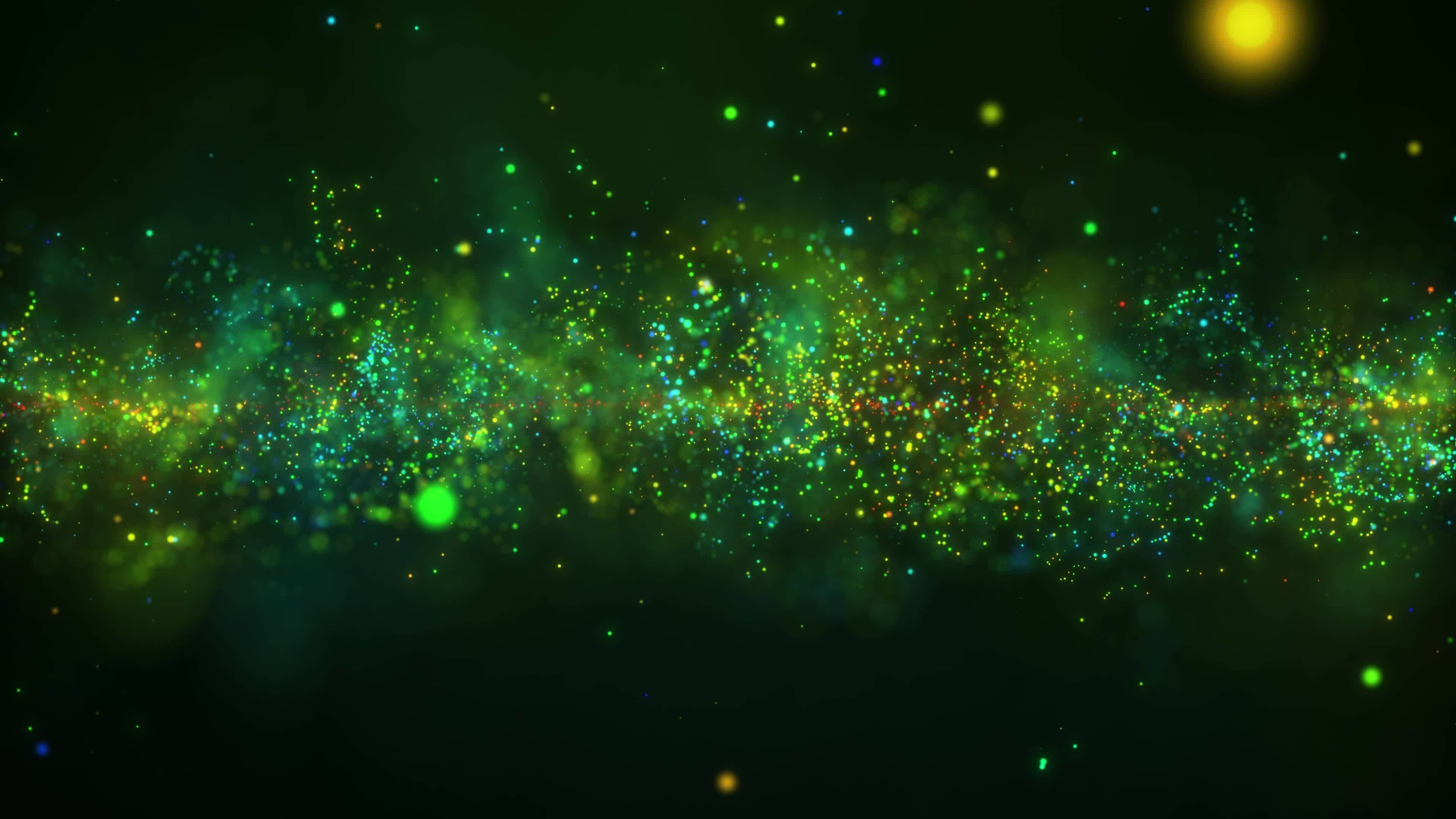 Abstract background of magic dust particles, particles glow and move with wave energy, glitter ...