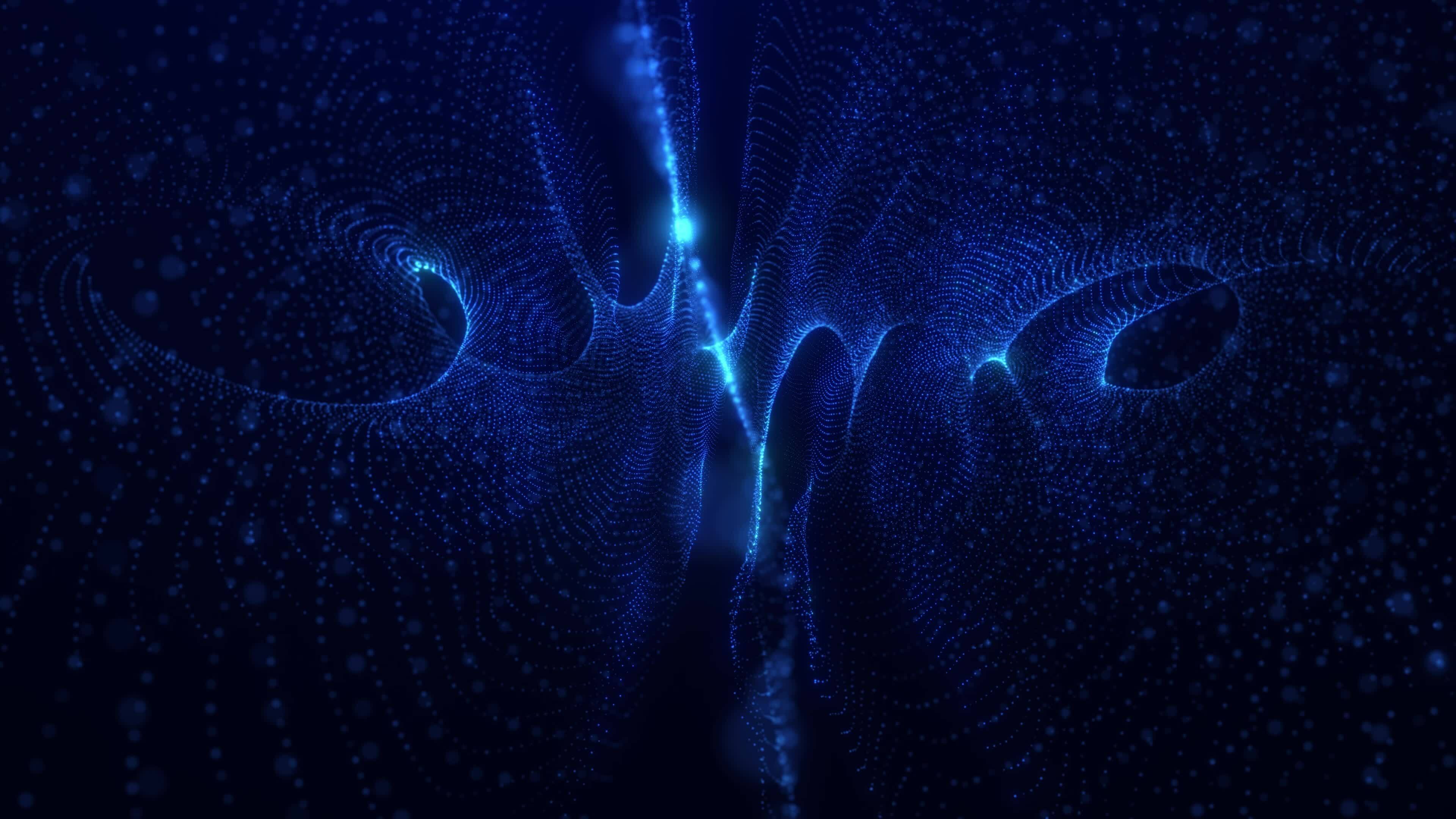 Abstract waves of particles of glowing swirling futuristic hi-tech. High-tech spiral. Waves of ...