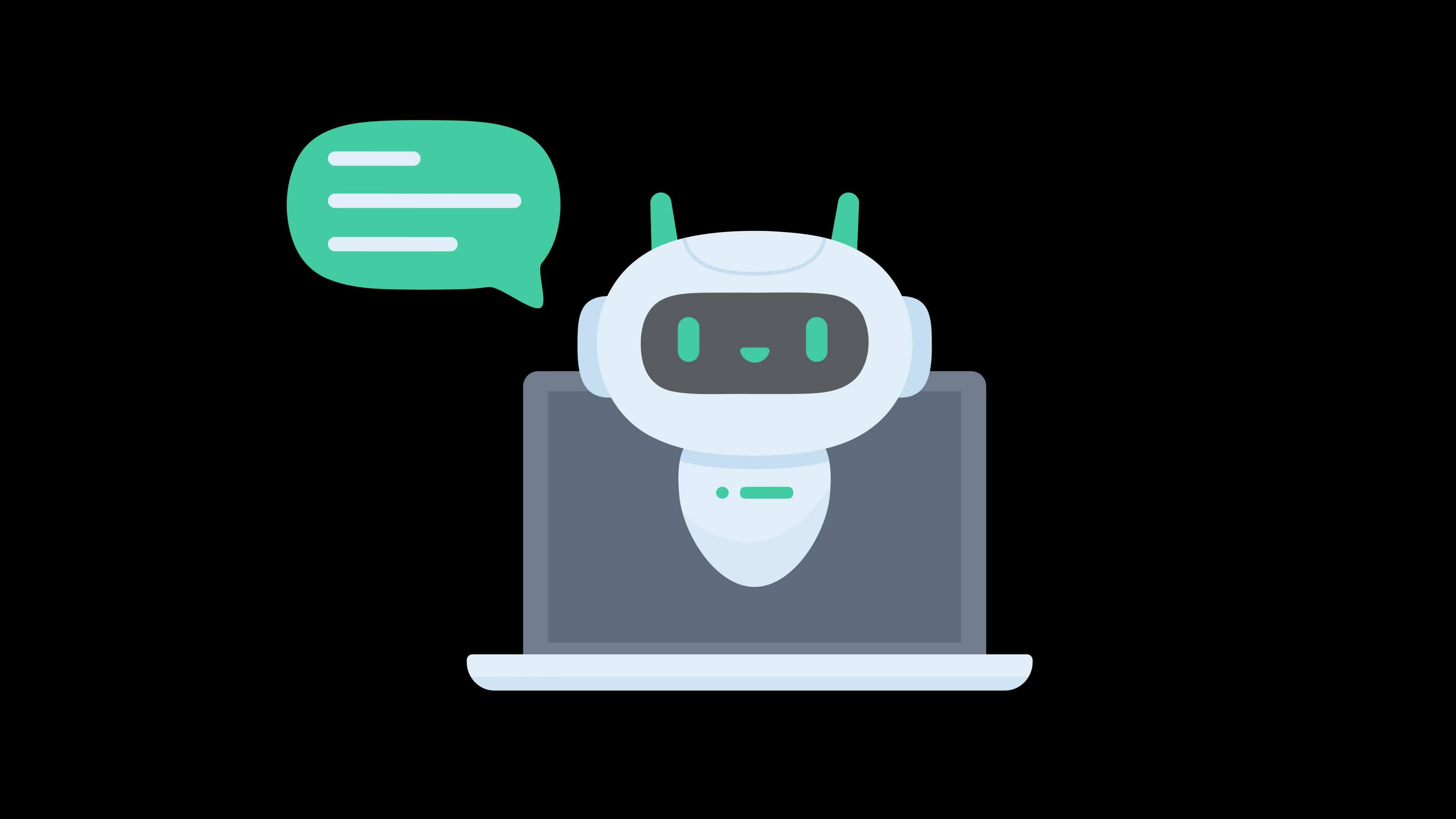 Robot on laptop screen talking to customer Automated message response ...