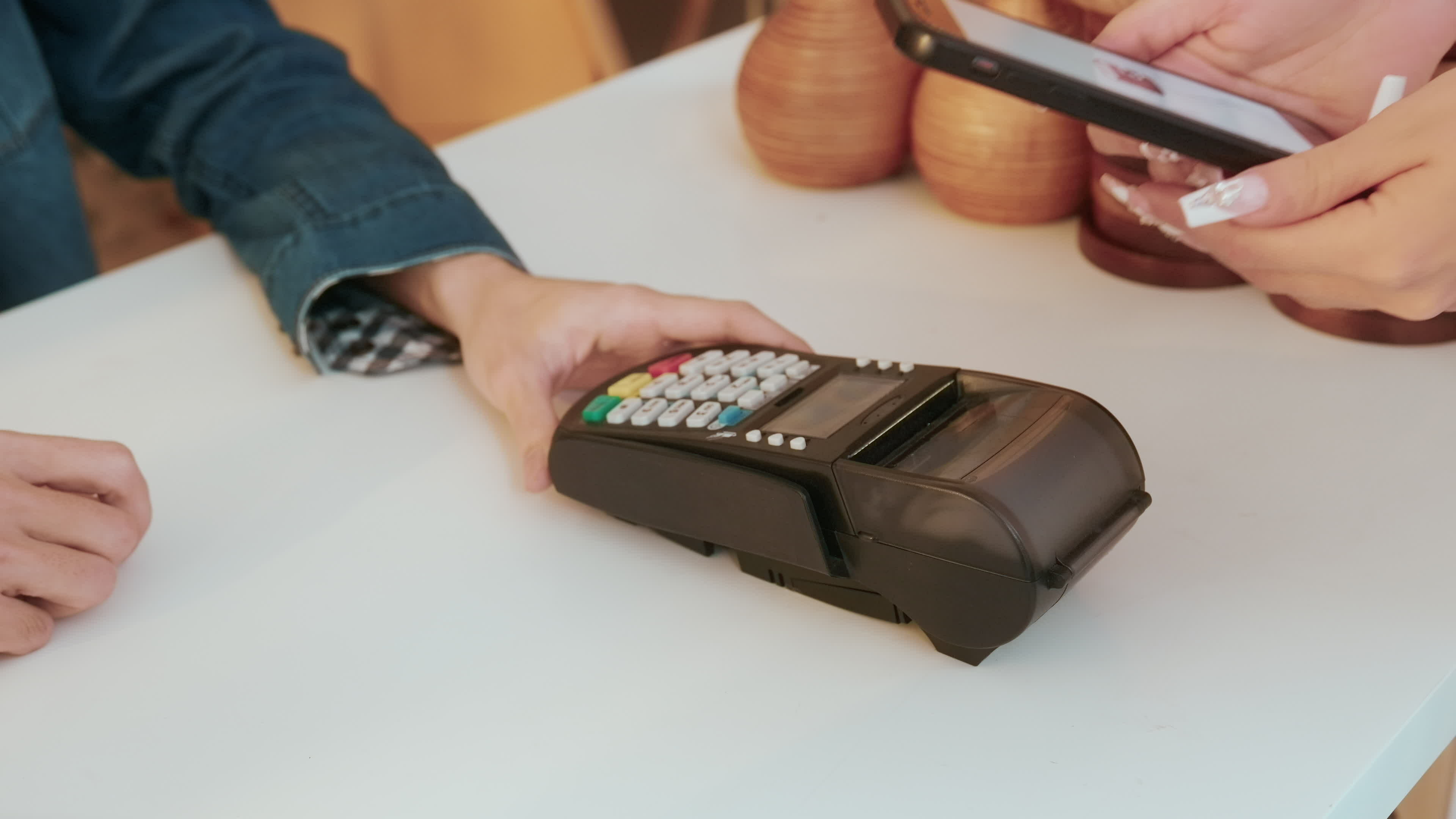 Woman Customer Using Qr Code Payment Via Smartphone For Paying At Shop