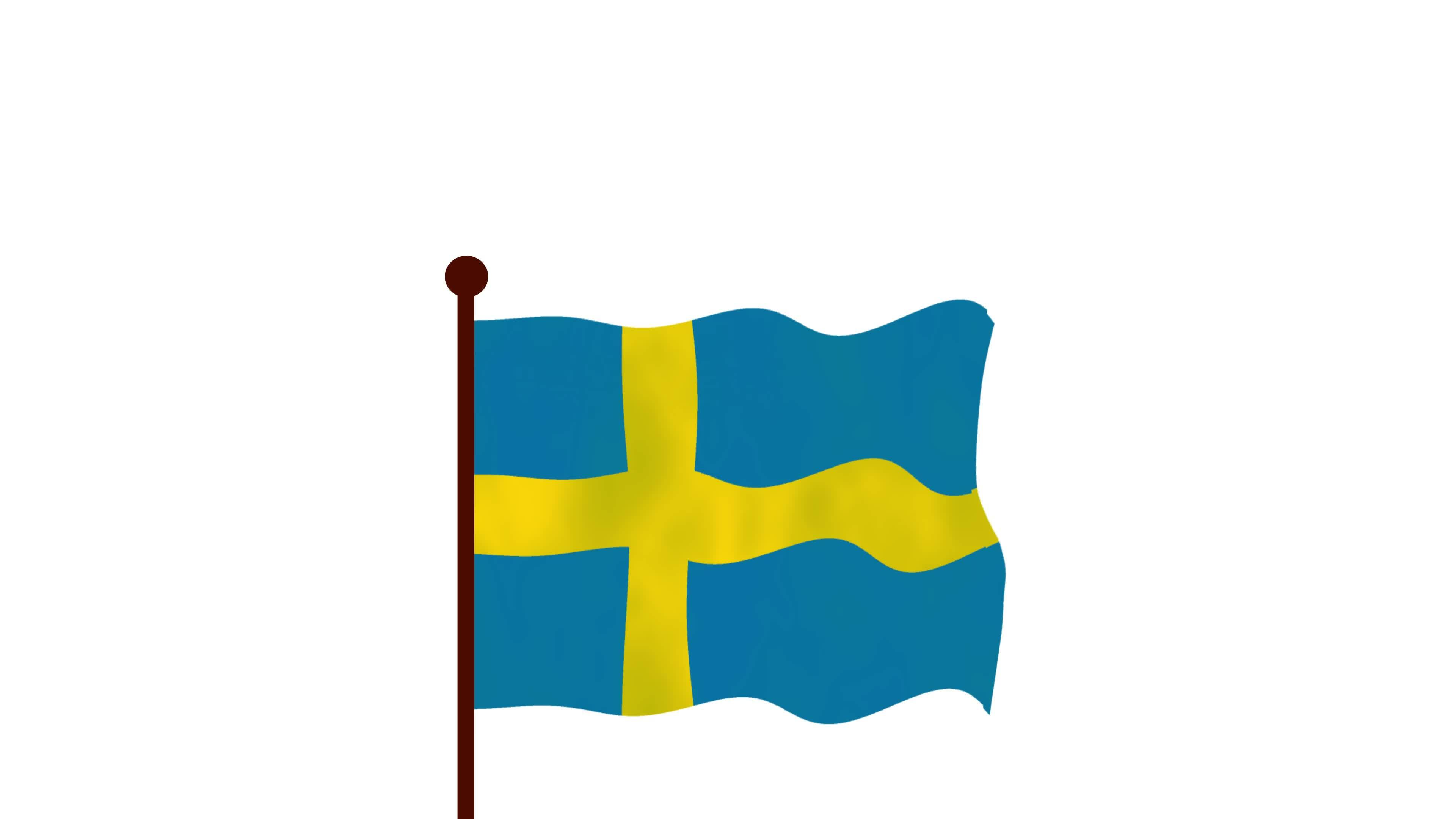 Sweden animated video raising the flag, introduction of the country name and flag 4K Resolution ...