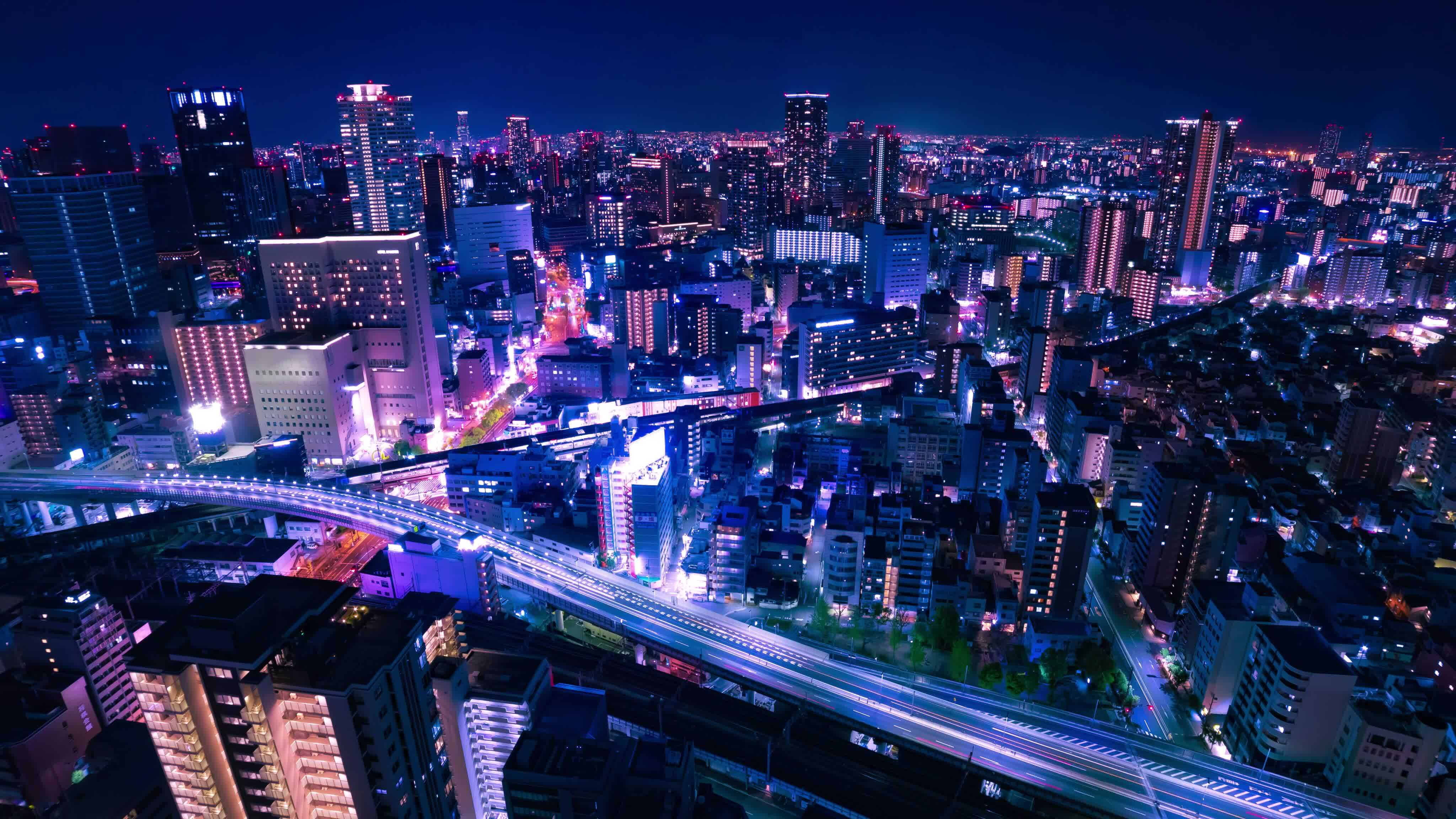 A night timelapse of panoramic cityscape in Osaka high angle wide shot zoom 36094026 Stock Video ...