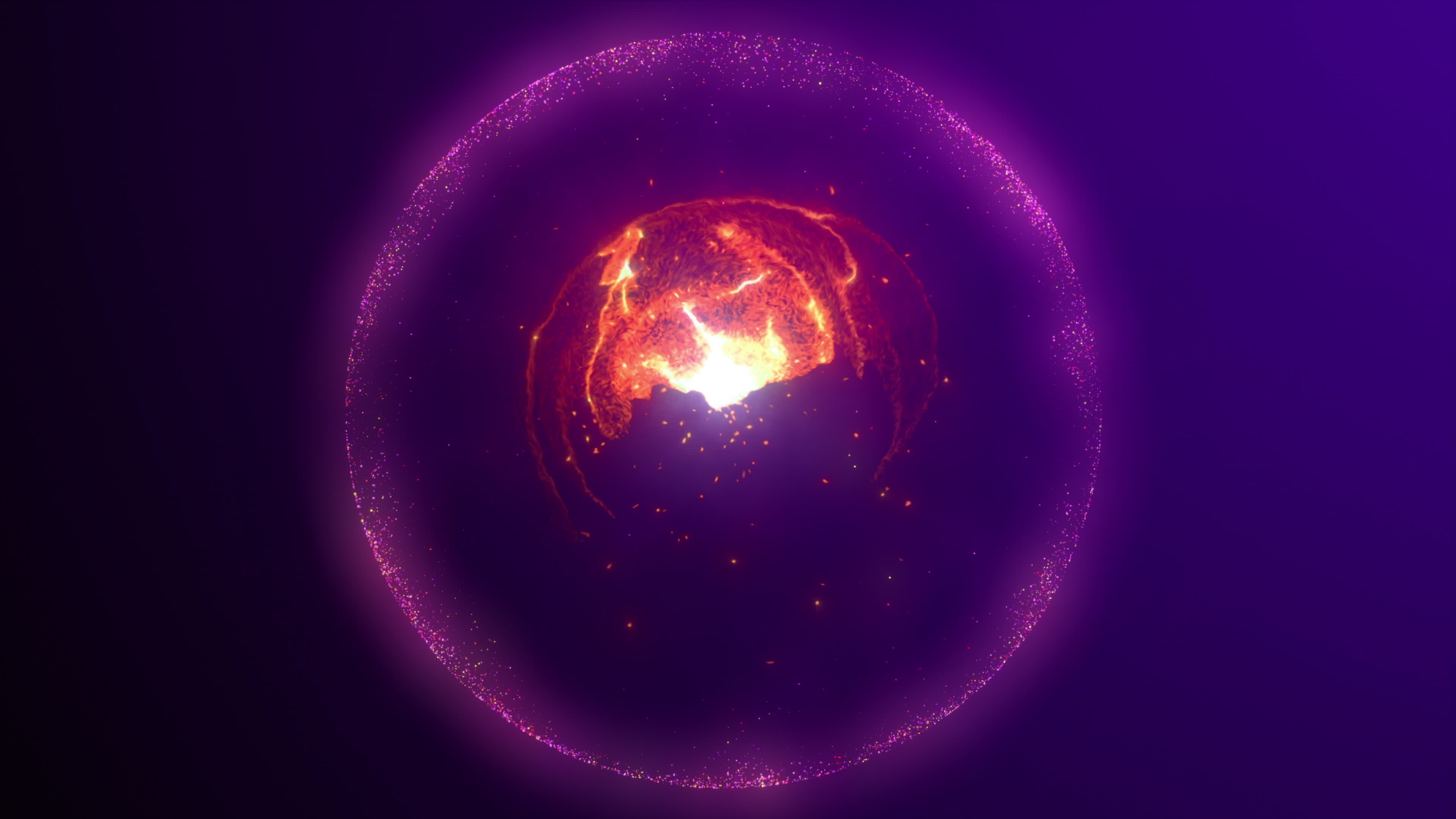 Abstract round purple sphere with red lava plasma core. glowing energy magic particle orb with ...