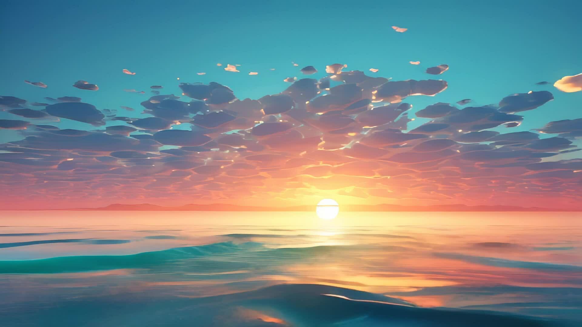 AI generated sunset over the ocean, clouds, water, sky, sunset, hd wallpaper 36119729 Stock ...