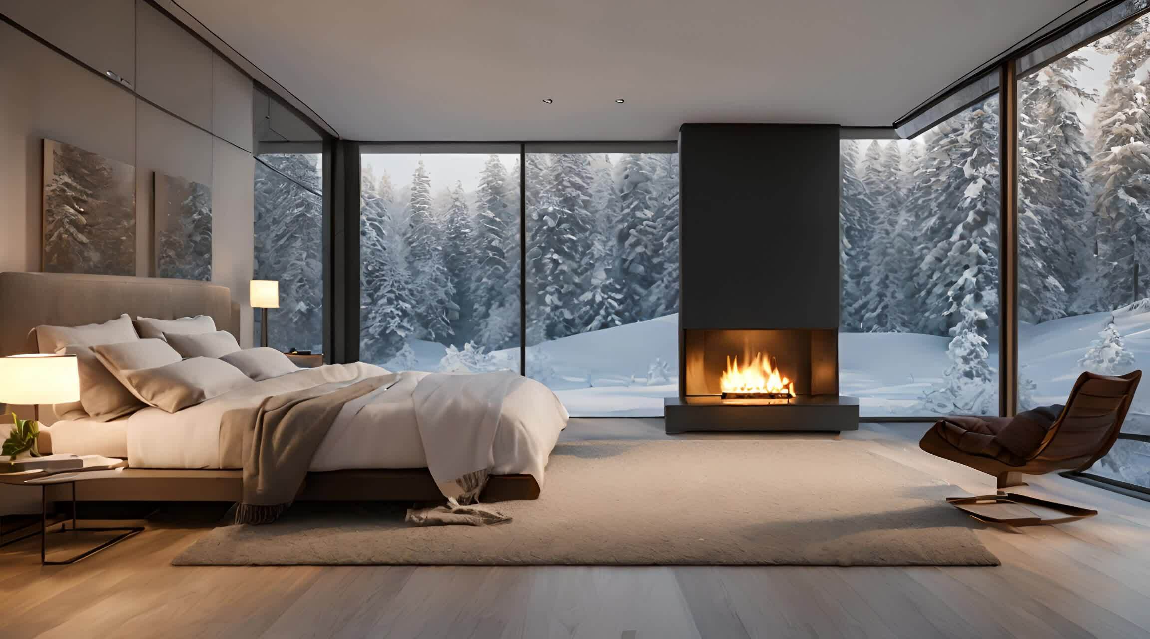 AI Generated Nestled in a snug, contemporary room, a blazing fireplace ... AI Generated Nestled in a snug, contemporary room, a blazing fireplace ...