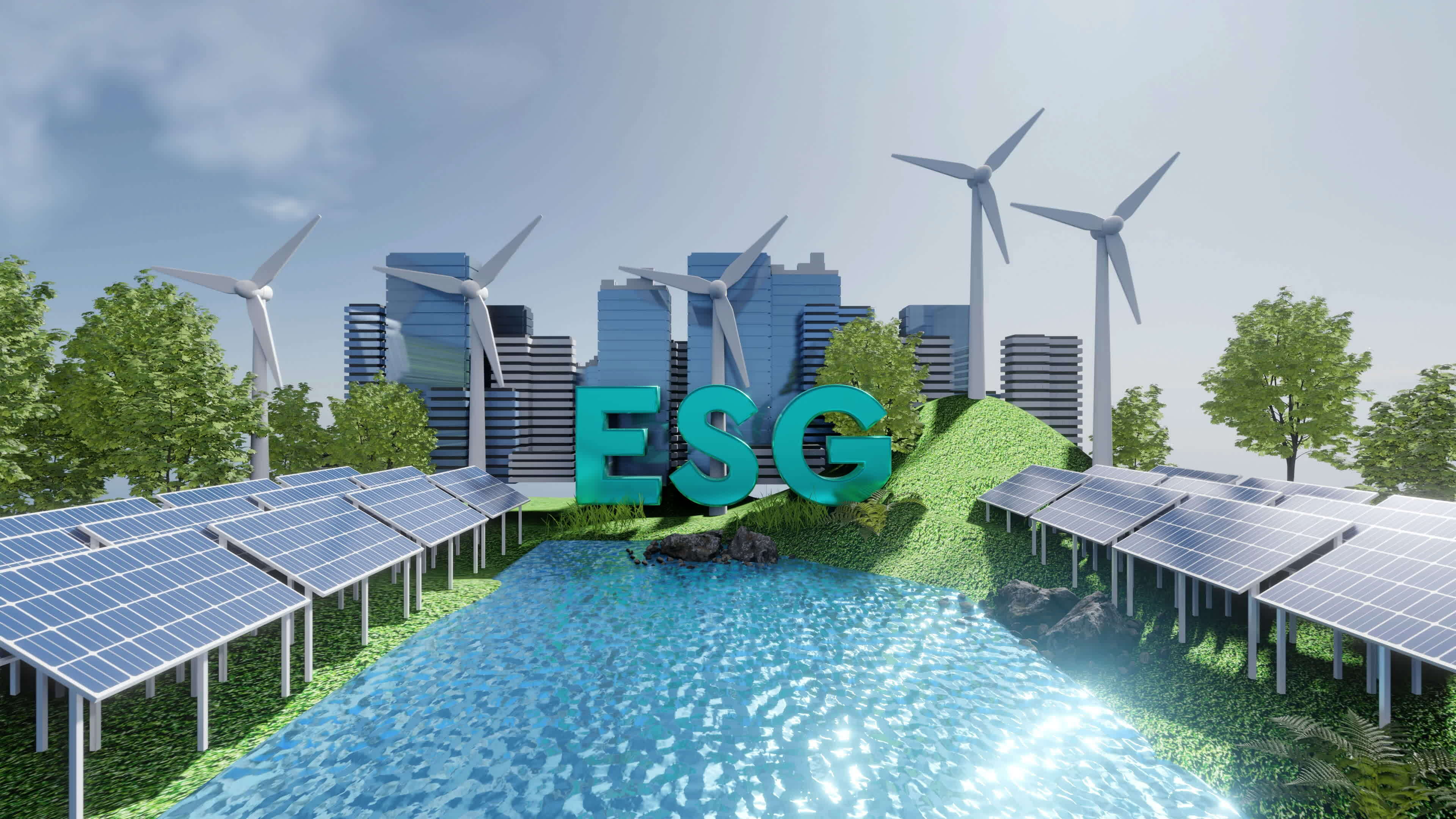 Clean energy ESG business, future environmental conservation and sustainable, 3d rendering ...