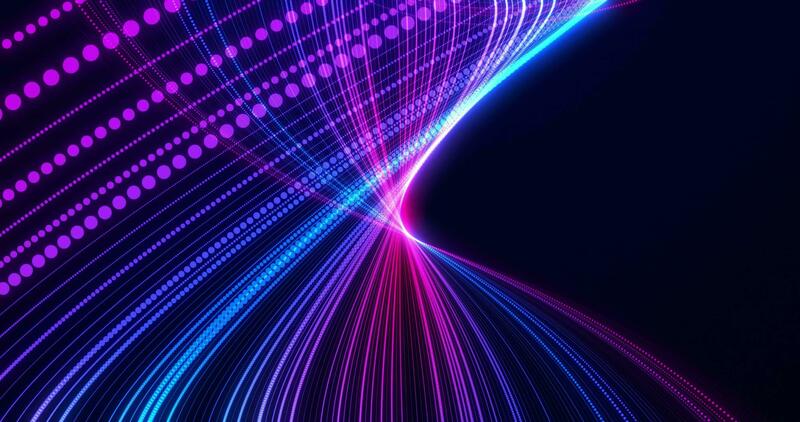 Abstract Waves From Lines And Dots Of Particles Of Glowing Swirling Futuristic Hi Tech Abstract