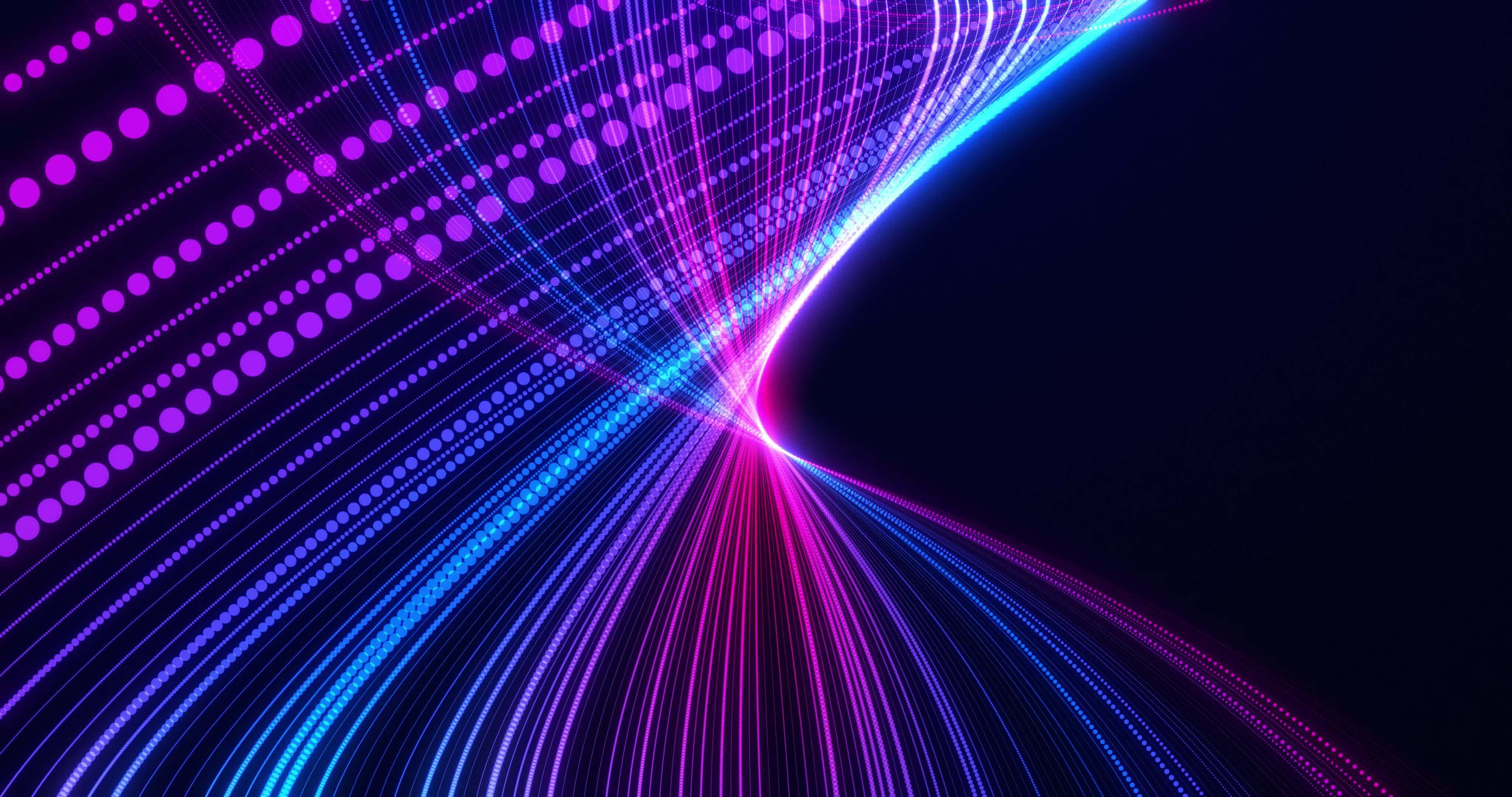 Abstract Waves From Lines And Dots Of Particles Of Glowing Swirling Futuristic Hi Tech Abstract