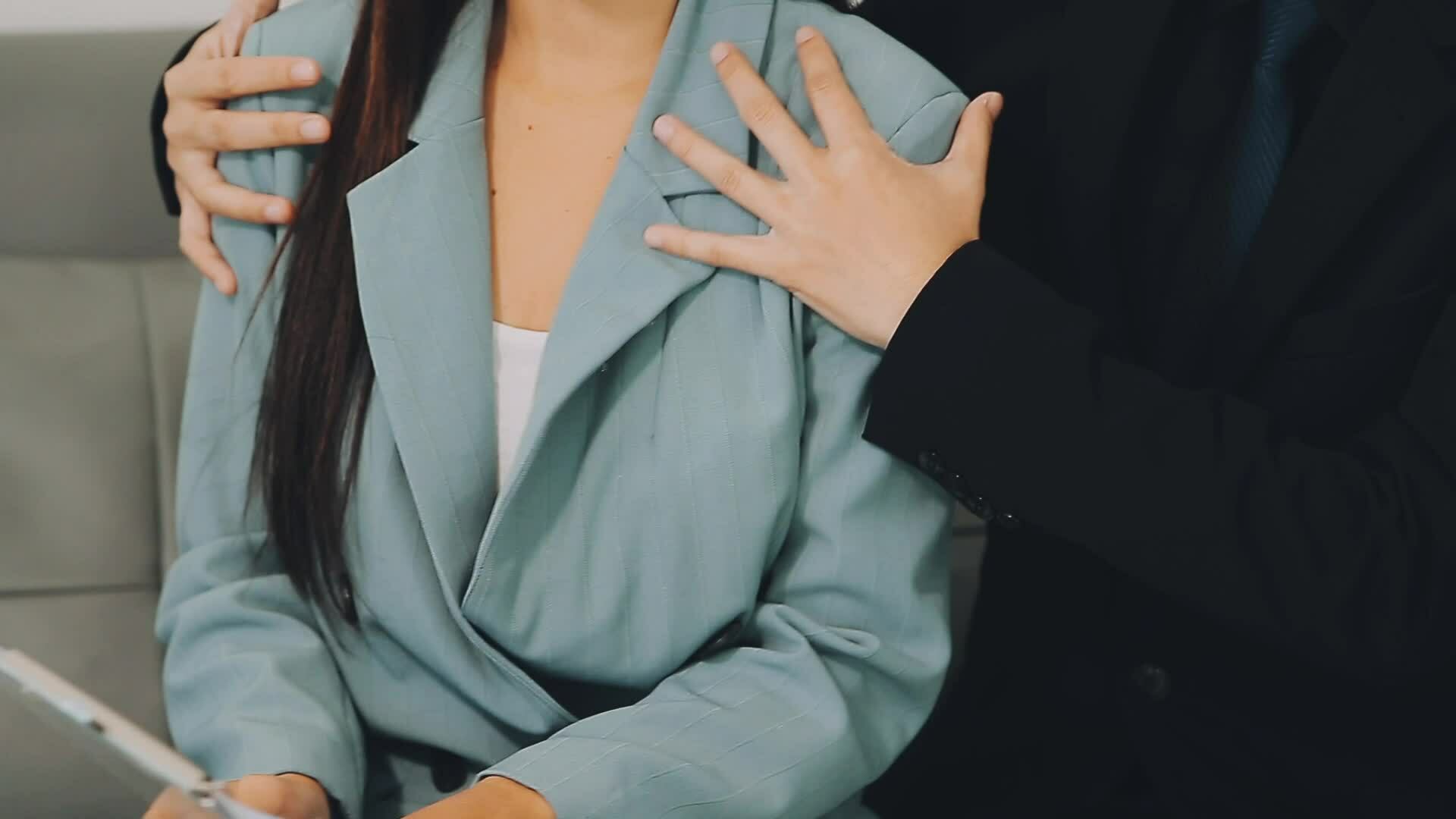 Beautiful Young Woman Being Victim Of Sexual Harassment At Workplace