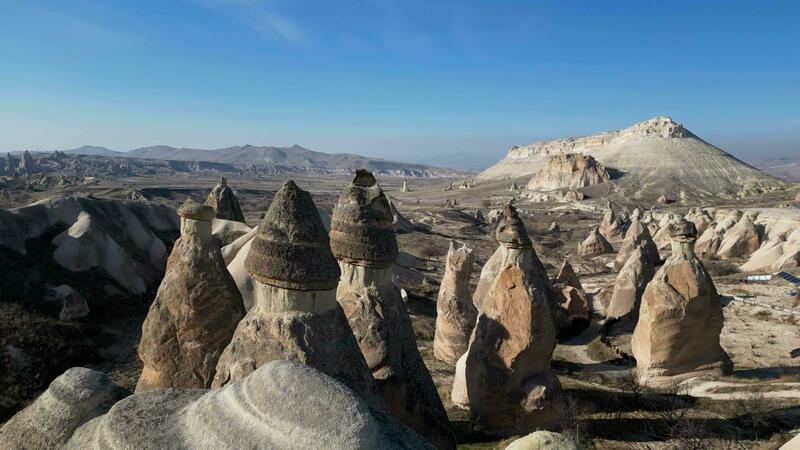 Aerial drone view of the natural beauty of the Fairy Chimneys in ...