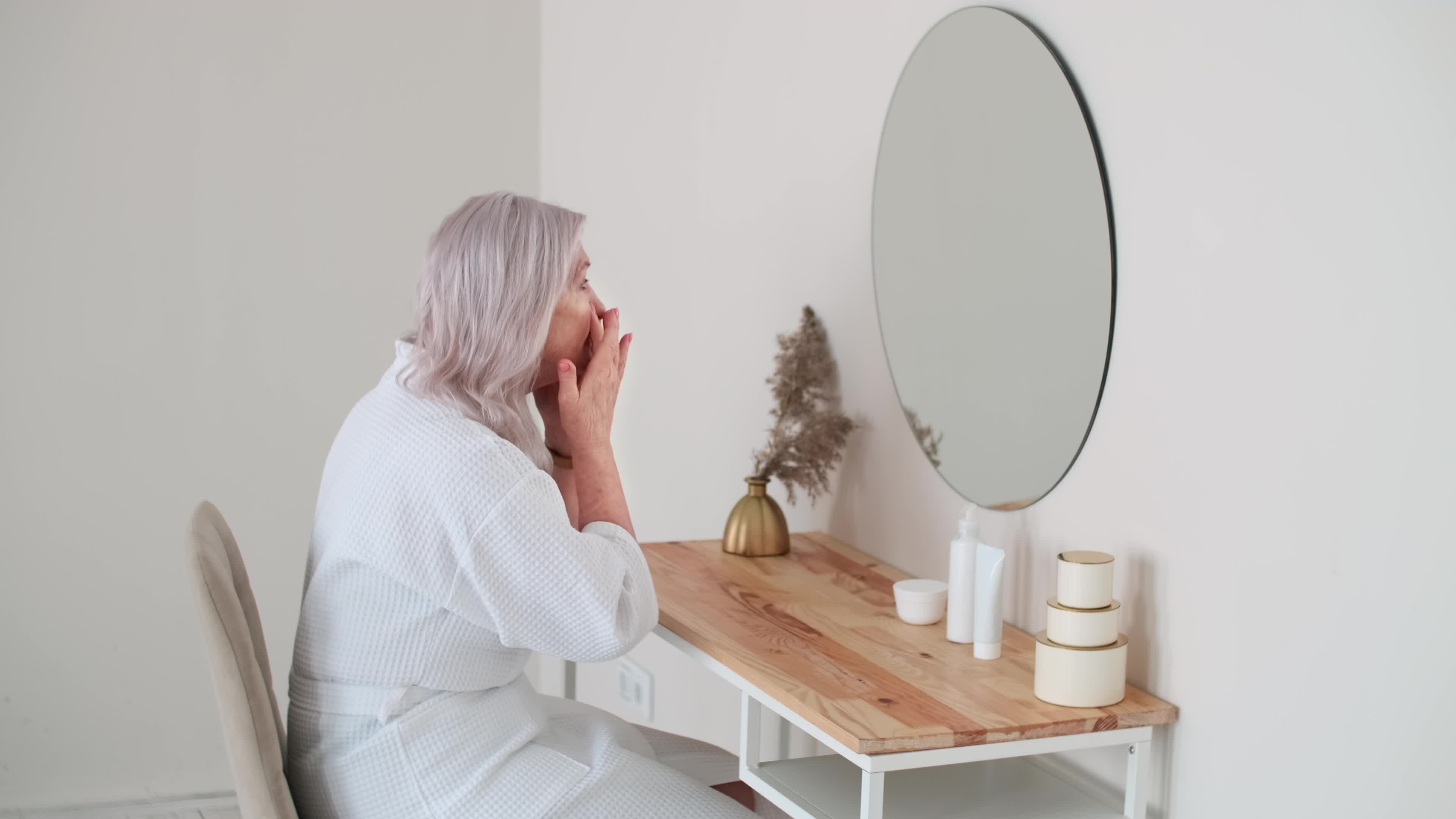 Skin Care, Senior Woman, Home Cosmetics, Elderly Age, Cosmetic Procedures. 70 year old woman ...