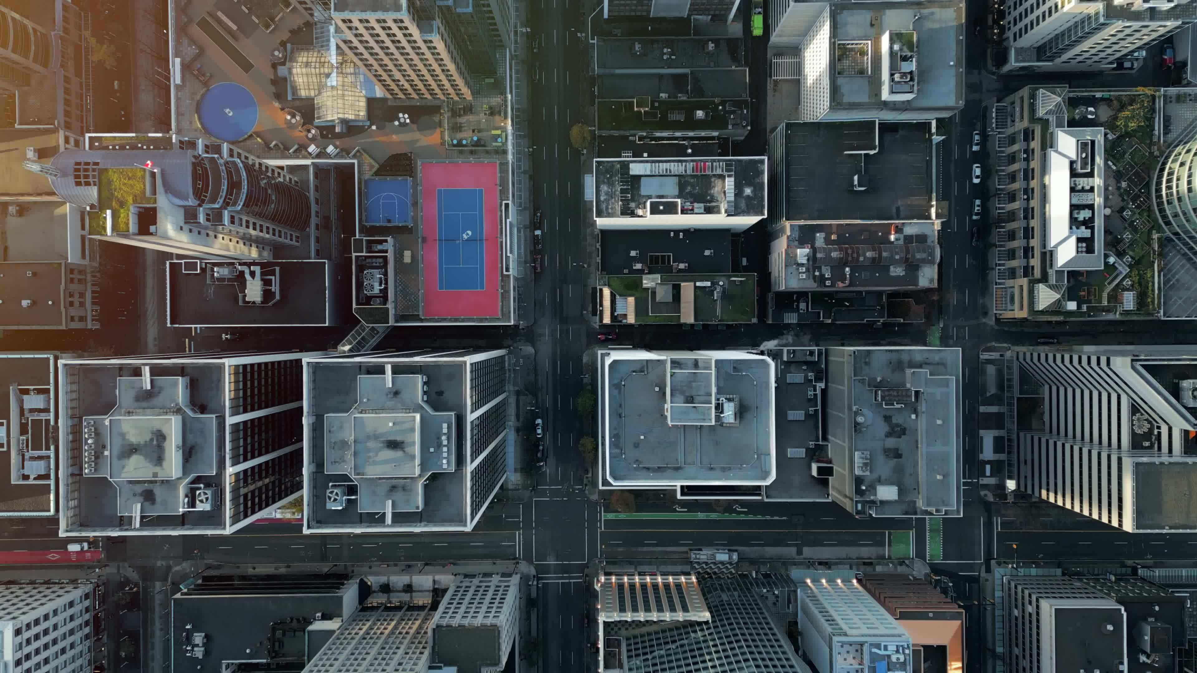 Aerial birds eye overhead top down view of streets crossing avenue ... Aerial birds eye overhead top down view of streets crossing avenue ...