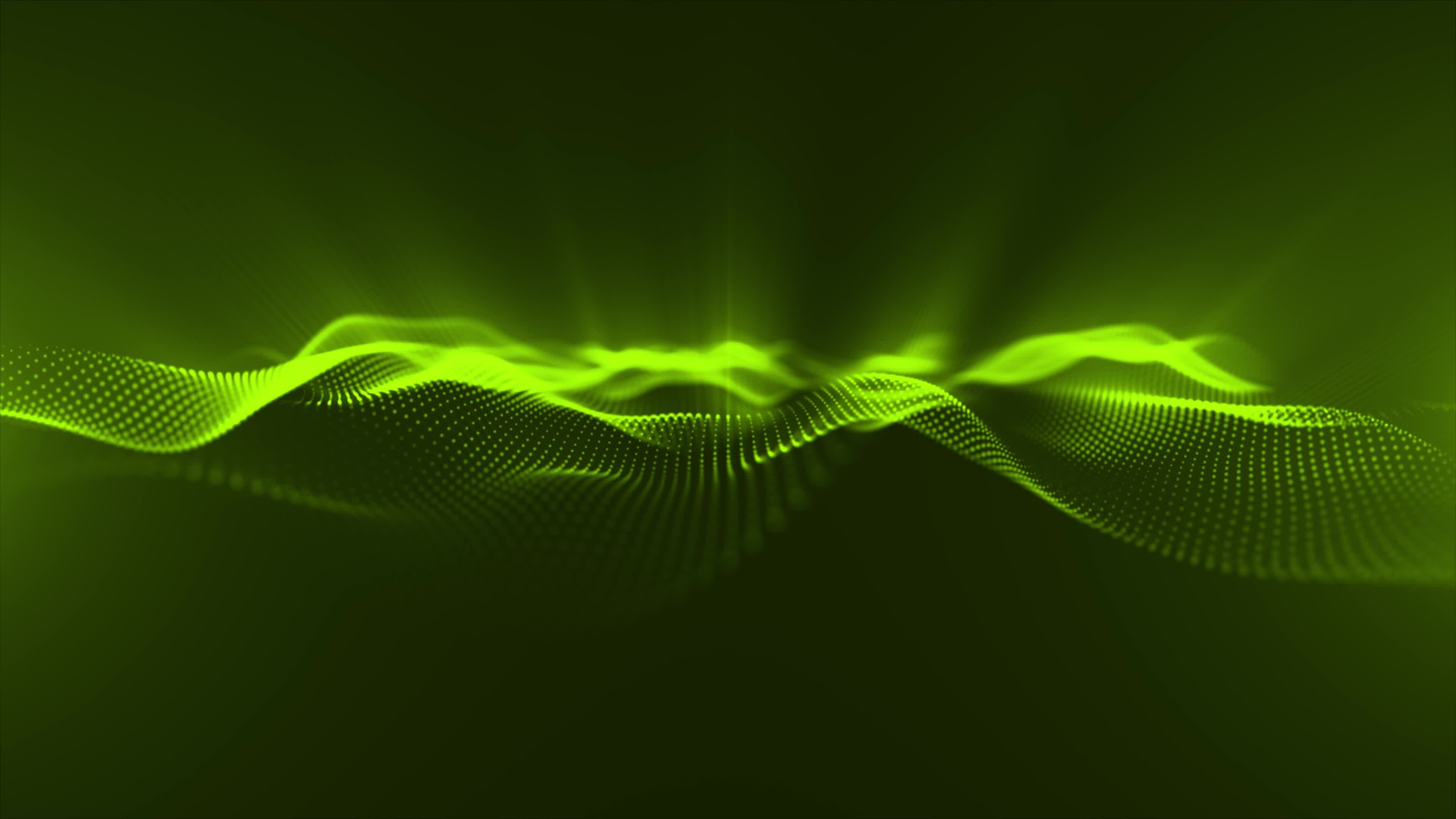 Lime green color particles wave Cyber technology background . Abstract ...