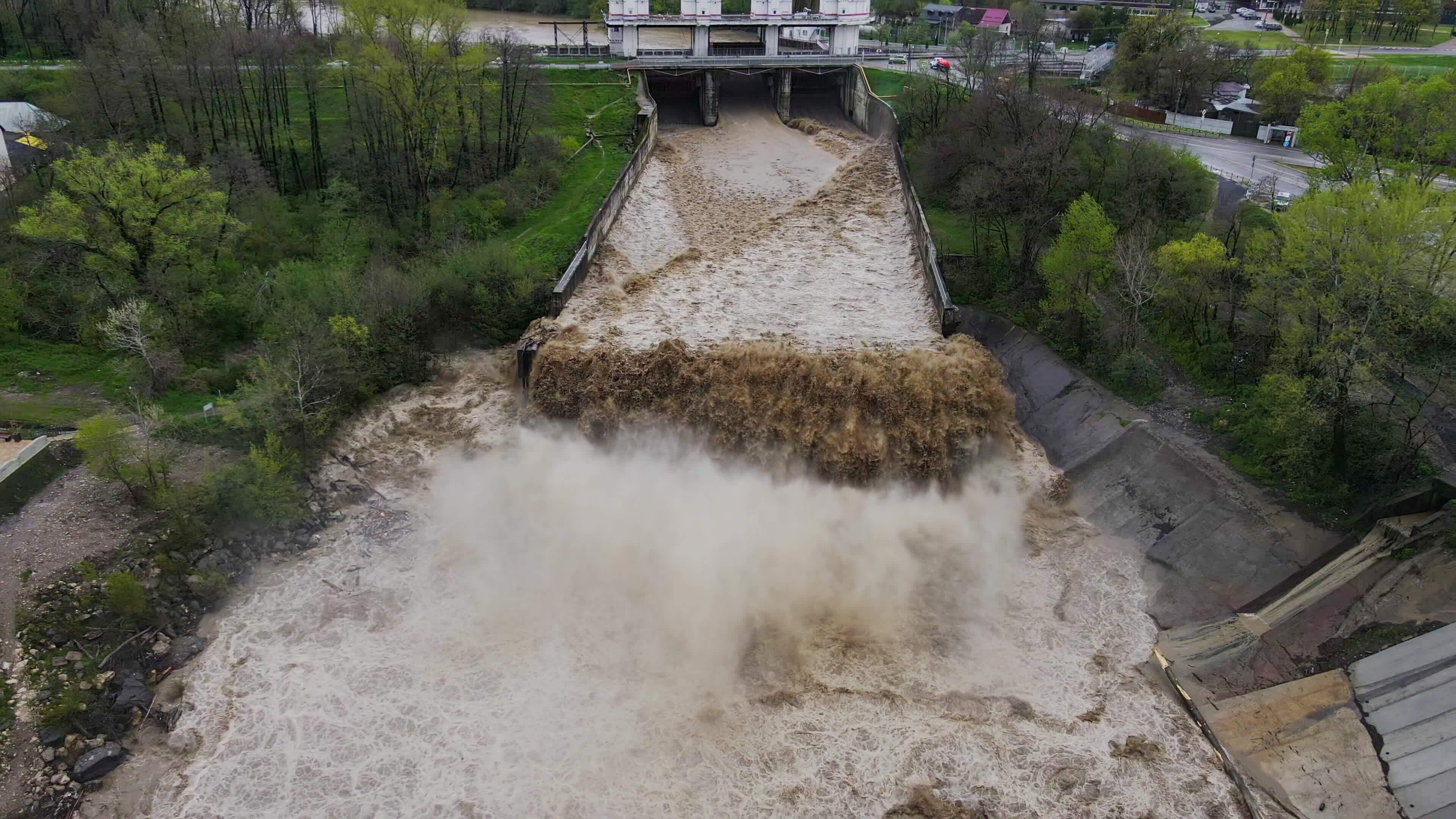 Hydroelectric power station spillway aerial view Hydroelectric power ... Hydroelectric power station spillway aerial view Hydroelectric power ...