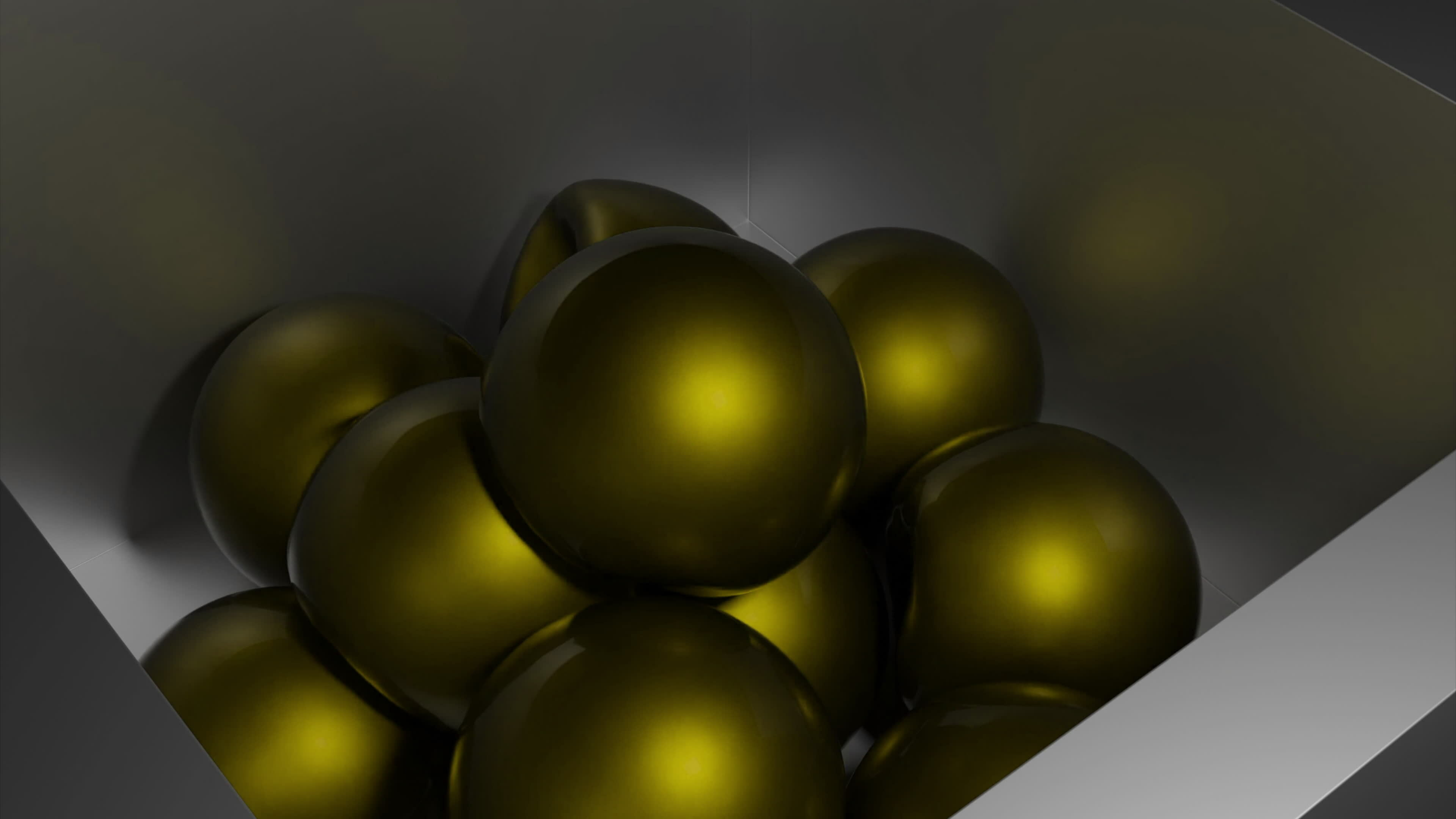 3D balls fall into box. Design. Colored rubber balls fall into 3d metal ...