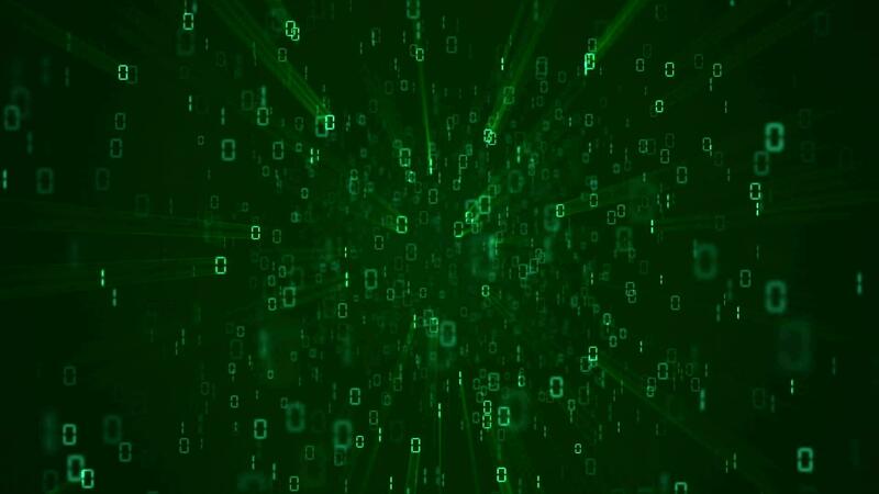 High speed flashing binary code ones and zeros streaming towards the camera. Full HD and looping ...