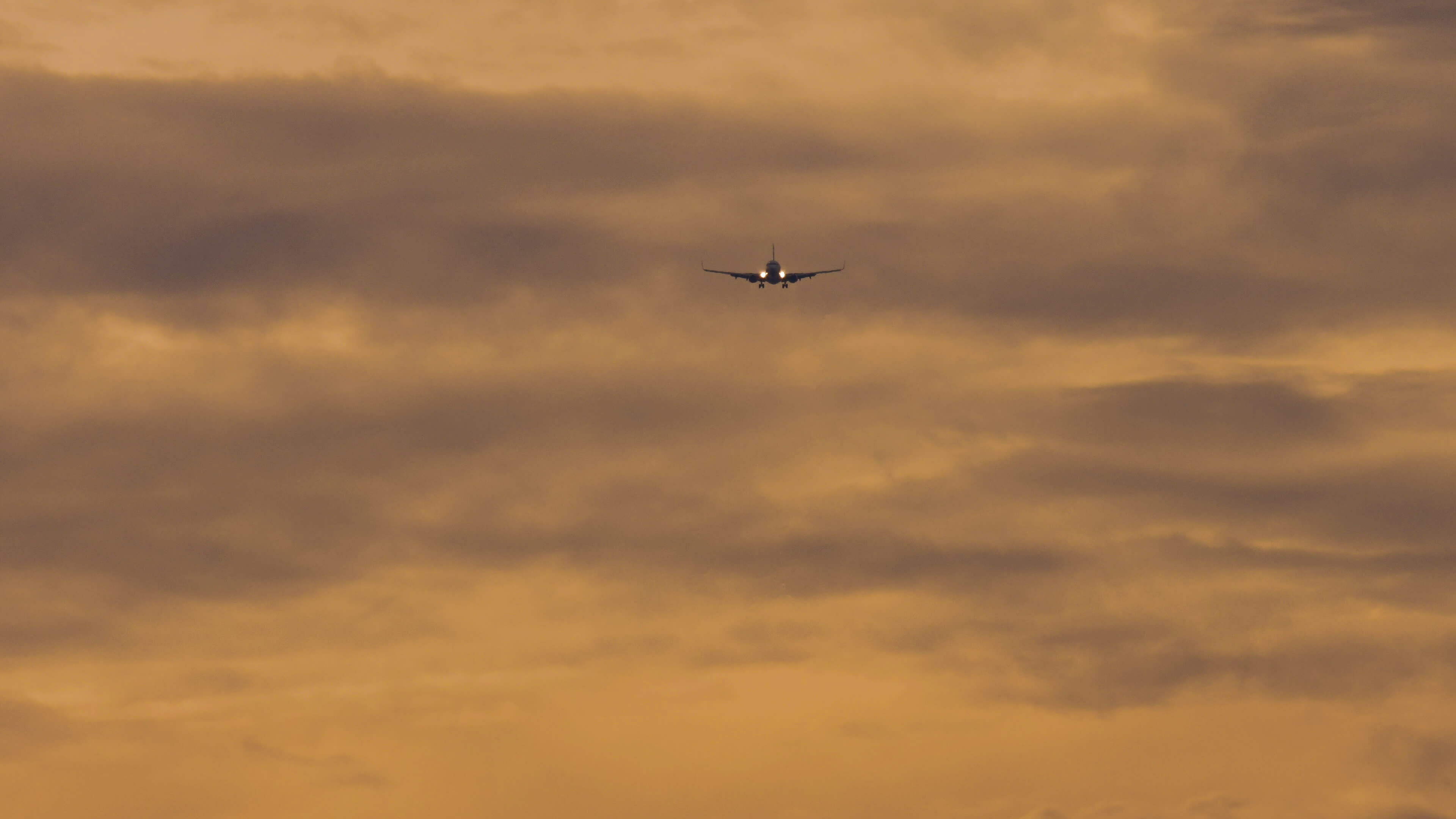 Jet Plane Approaching Landing Passenger Airliner Flies In The Cloudy