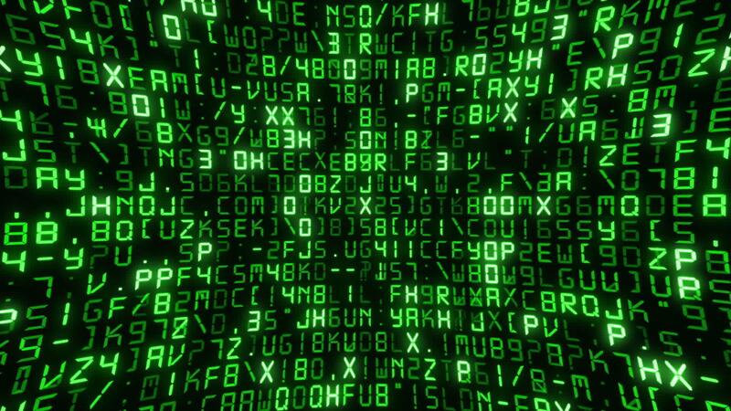 Digital code matrix motion background - coding letters, numbers and punctuation marks with ...