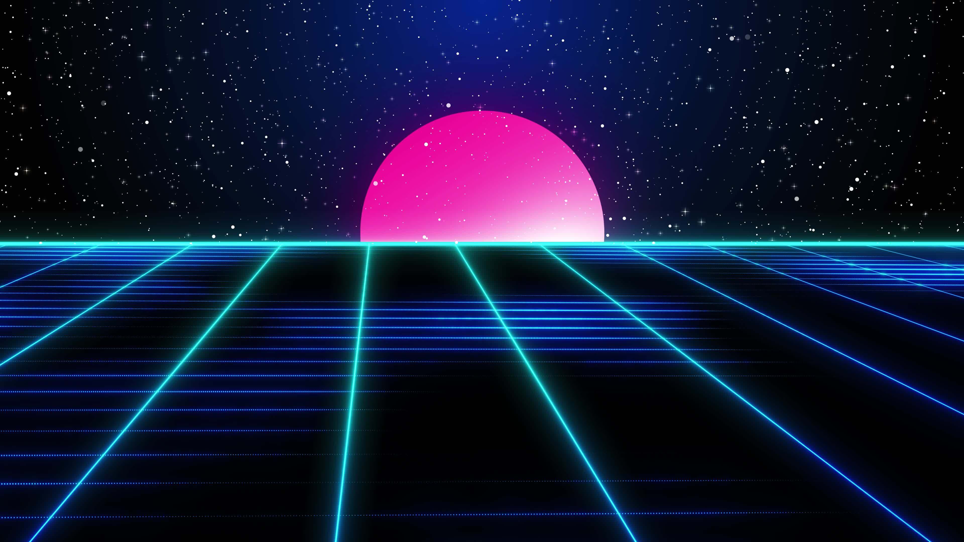 Retro Land Animation With Grid And Sun 80s Synth Wave Style Retro