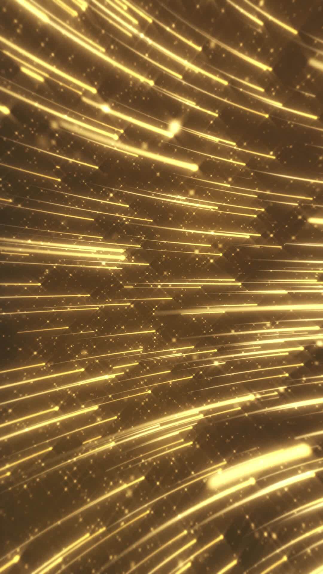Vertical video - abstract background animation with glittering shiny gold particles and shooting ...