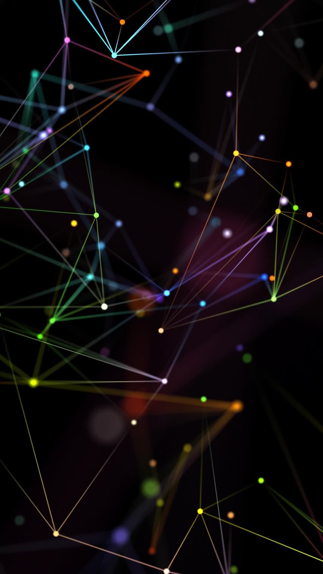 Vertical Video Abstract Plexus Background With Glowing Multicolored Connecting Lines And Dots