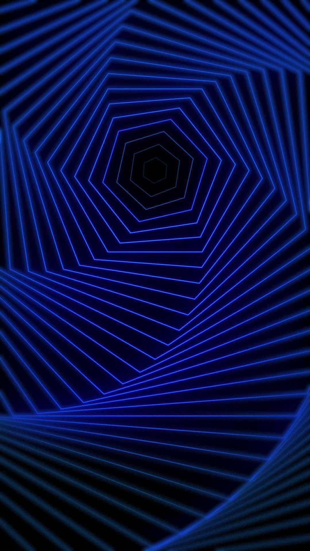 Vertical video - simple minimalist blue geometric background with gently radiating and twisting ...