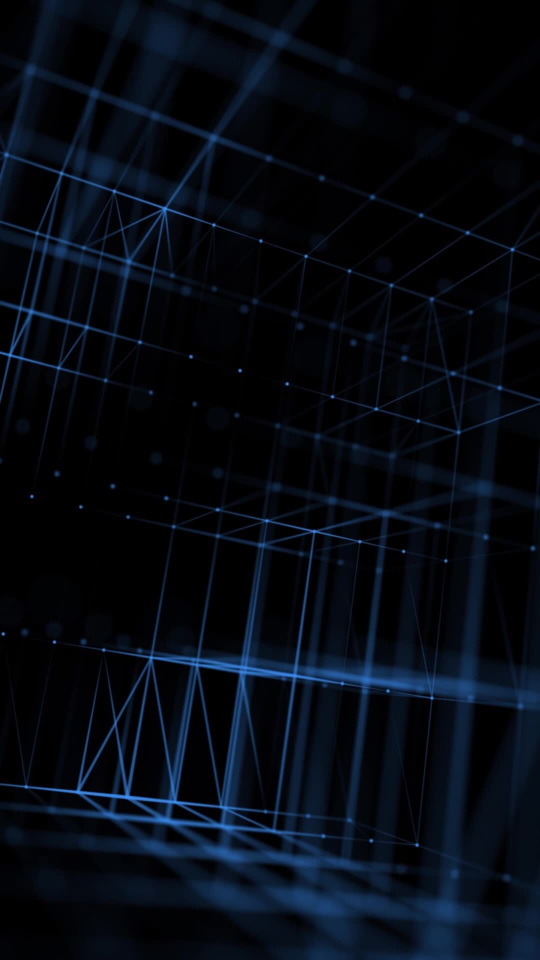 Vertical video - rotating blue cube grid of glowing plexus lines and ...