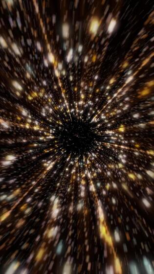 Vertical video - outer space glowing golden stars background. Flying through a galaxy of gold ...