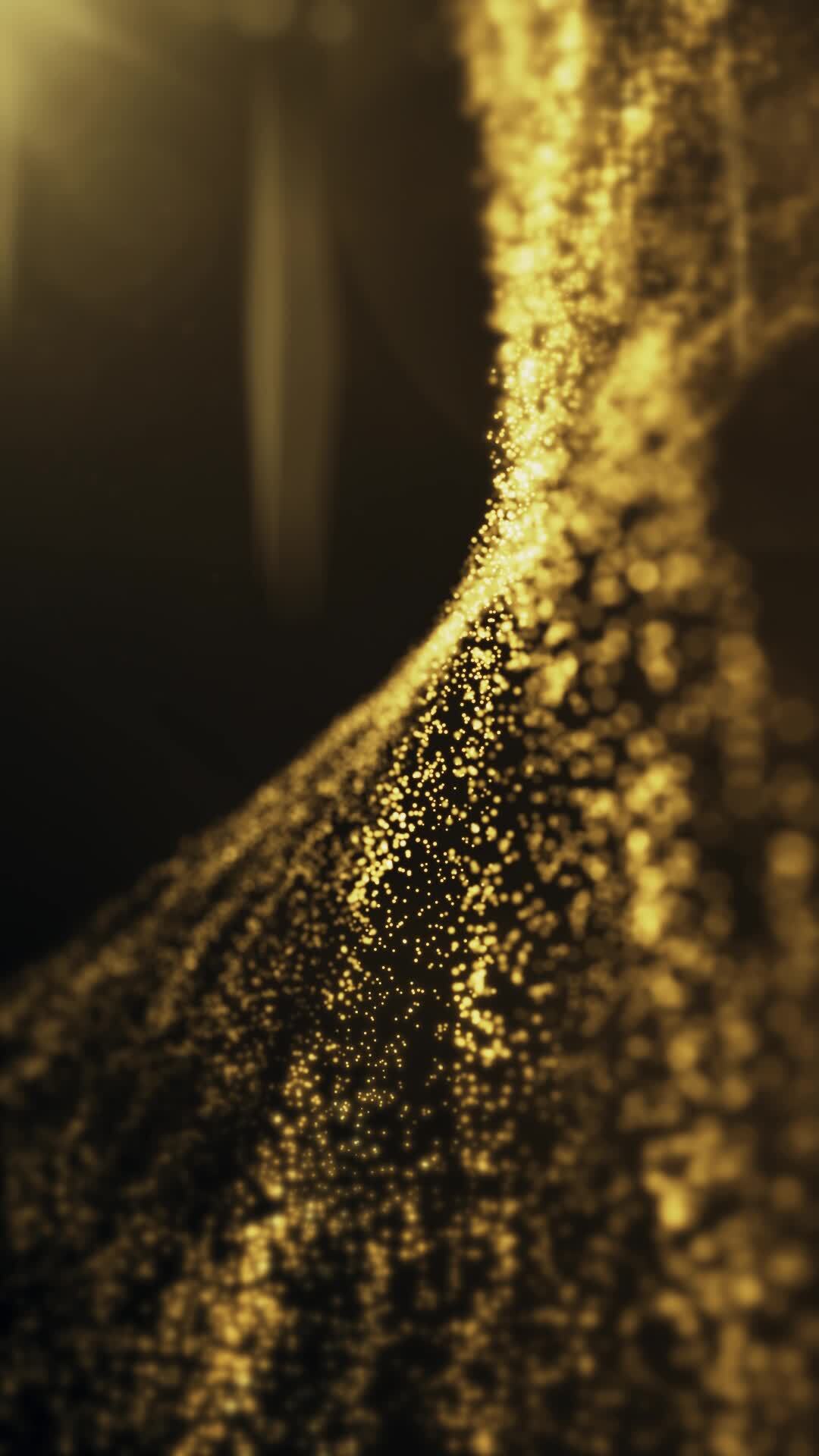 Vertical video - abstract motion background animation with a flowing golden fractal wave of ...