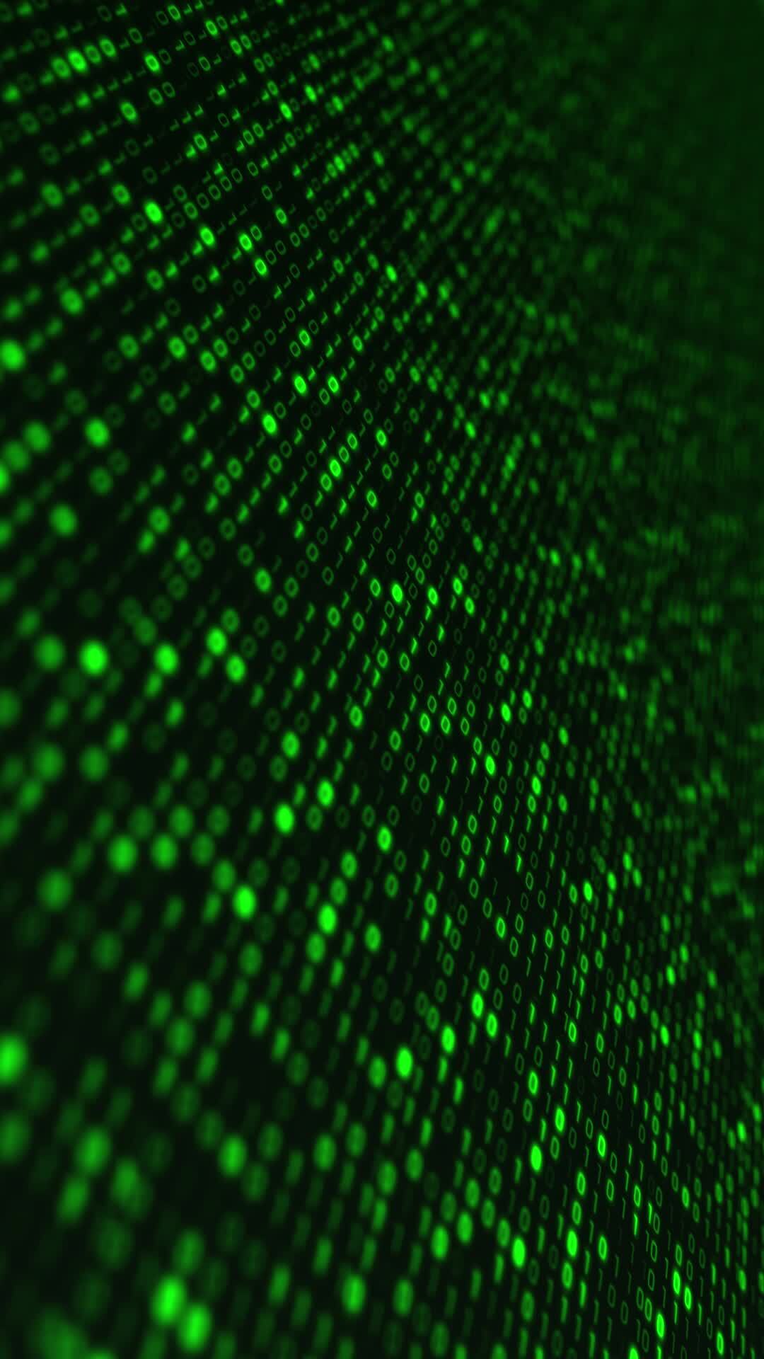Vertical video - glowing green computer data stream binary code ones ...