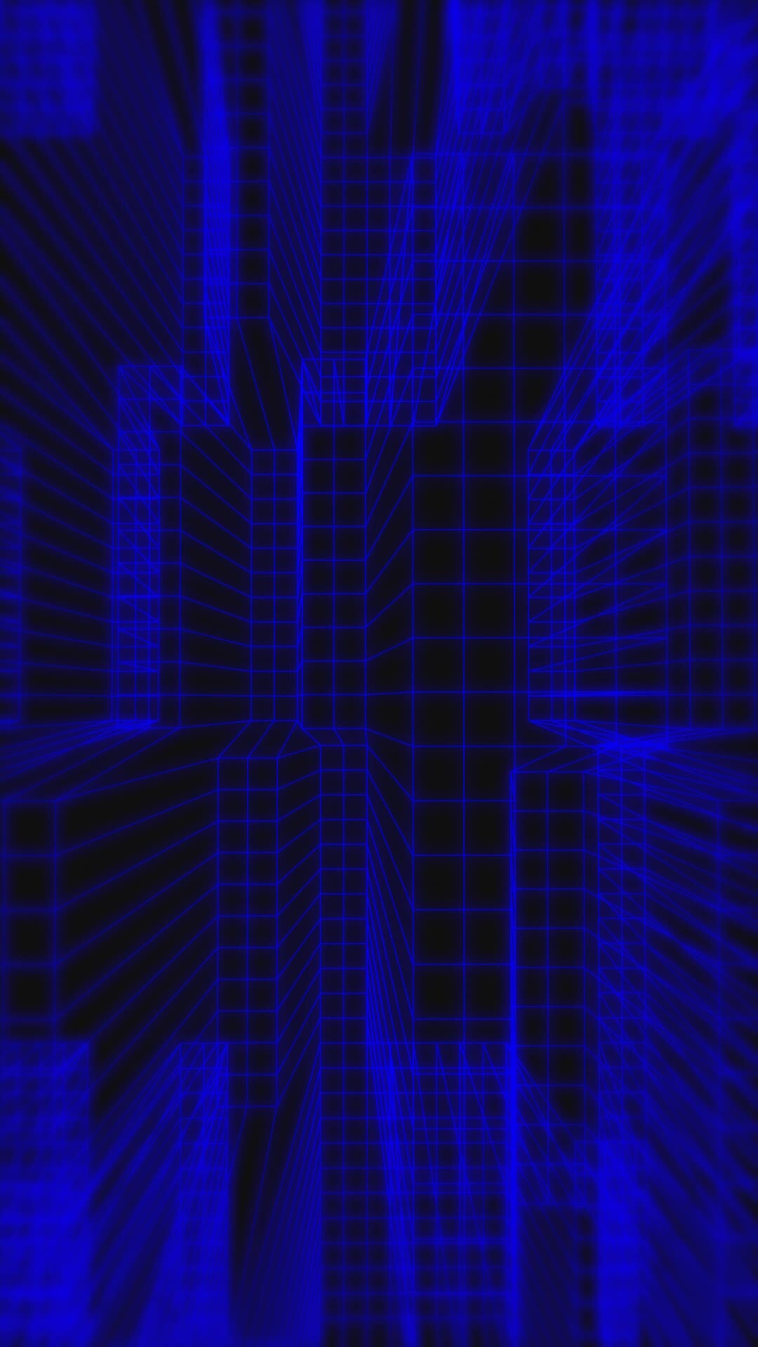 Vertical video - retro blue glowing wireframe grid motion background animation. This 1980s style ...