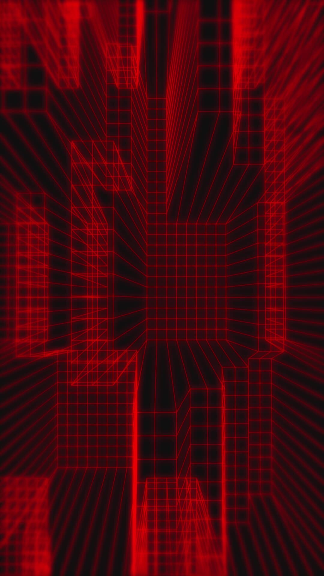 Vertical video - retro red glowing wireframe grid motion background animation. This 1980s style ...