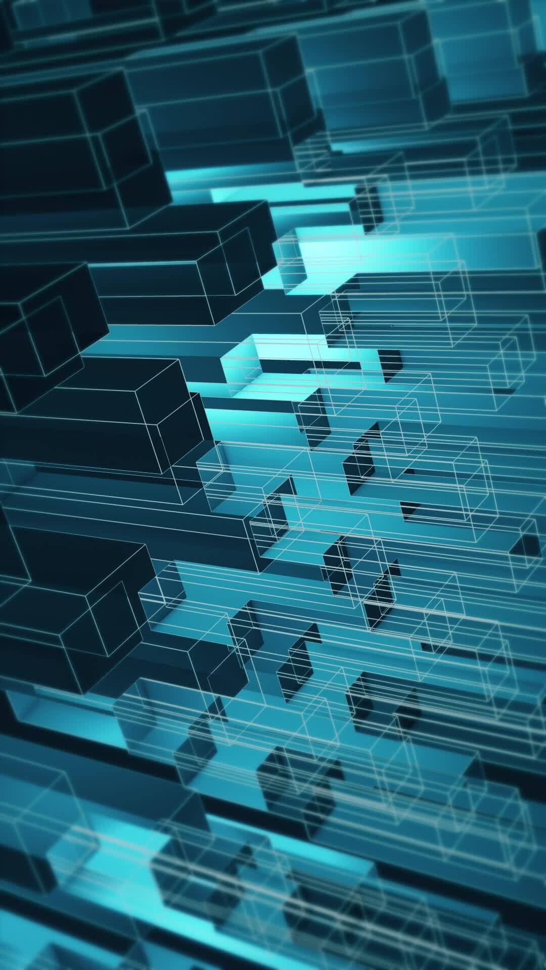 Vertical video - abstract dark geometric motion background animation with gently moving blue ...