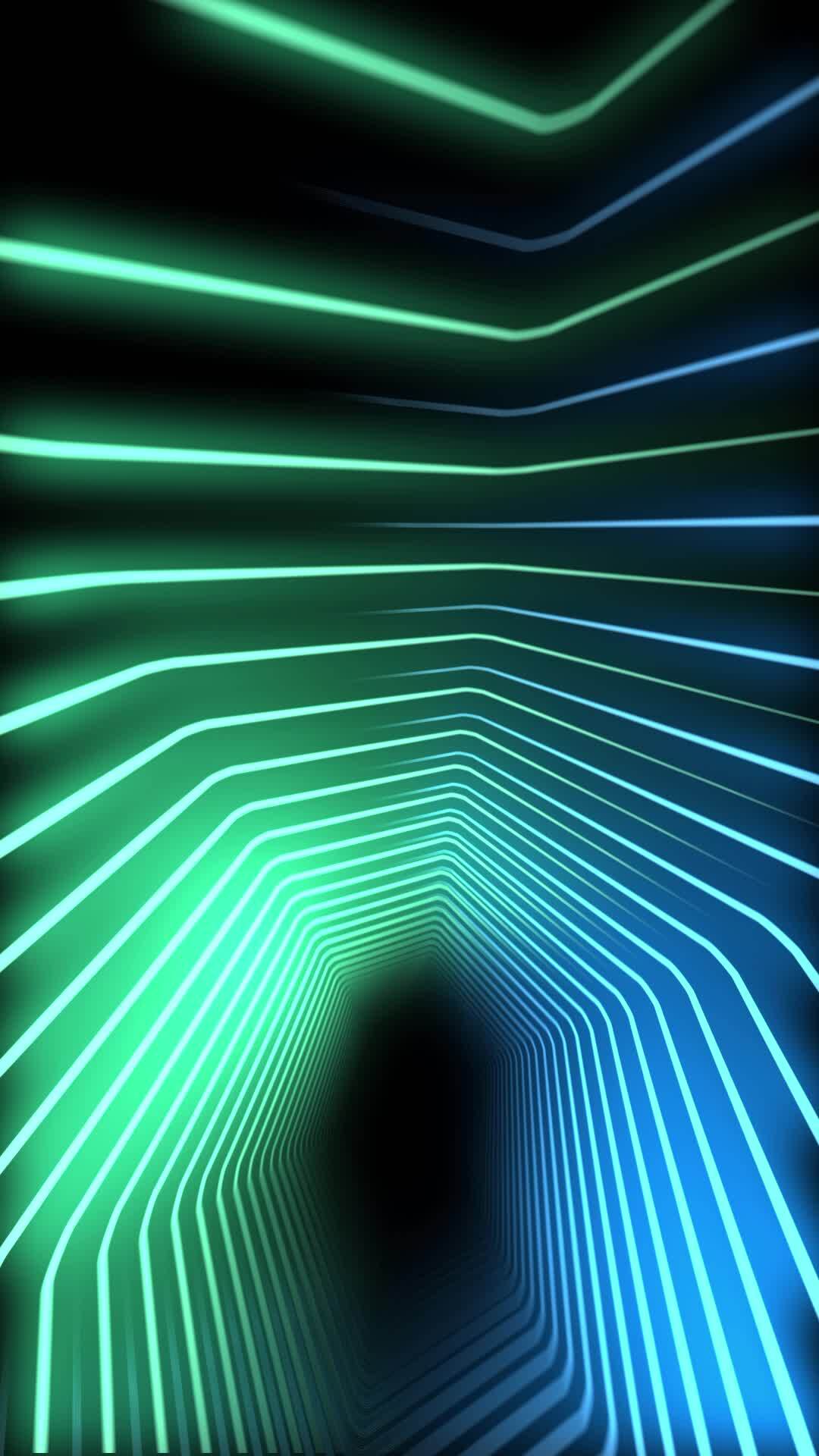 Vertical video - glowing blue and green hexagonal neon light beams motion background animation ...