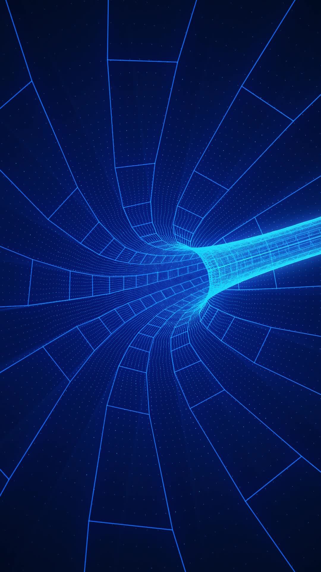 Vertical video - 1980s retro futuristic technology background. Moving through an empty glowing ...