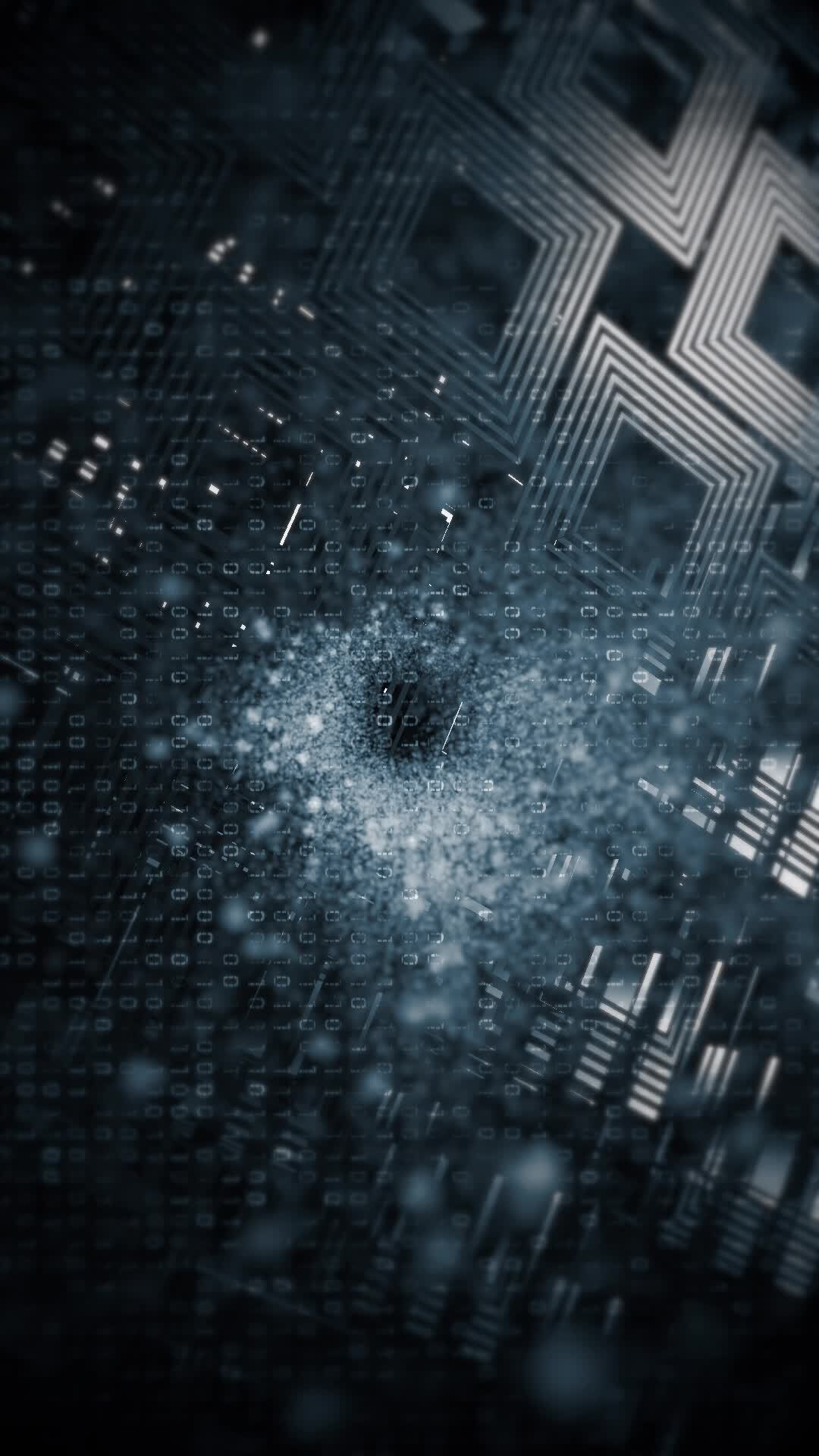 Vertical video - dark technology background with rotating tech squares ...