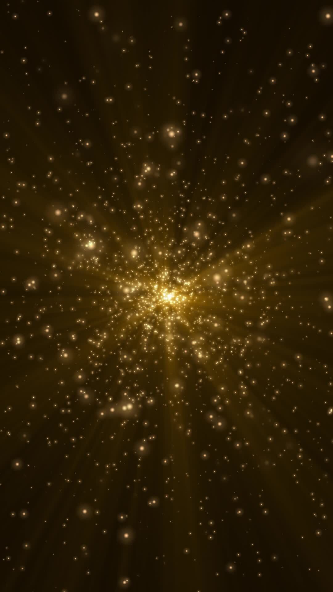 Vertical video - abstract background animation with shiny glittering golden bokeh particles and ...