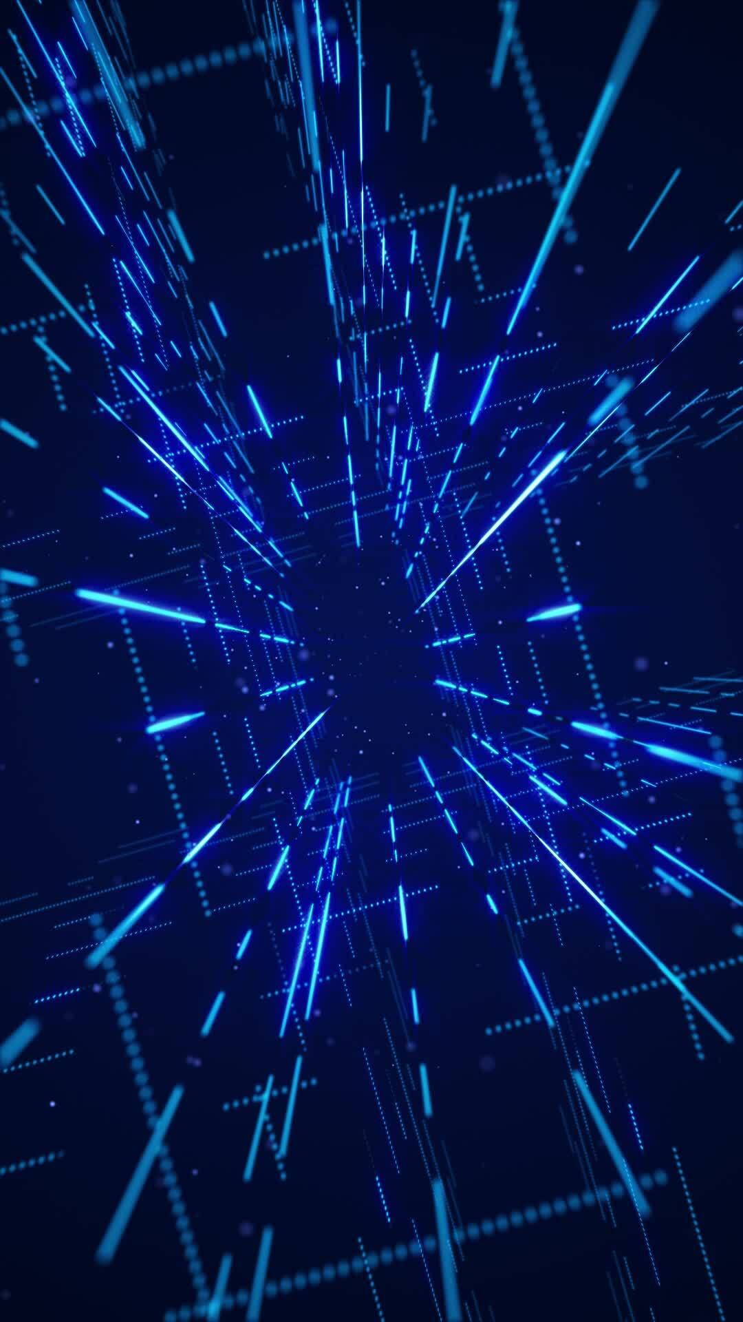 Vertical Video A Futuristic Blue Grid Network Of Blinking Digital Data Lights And Floating