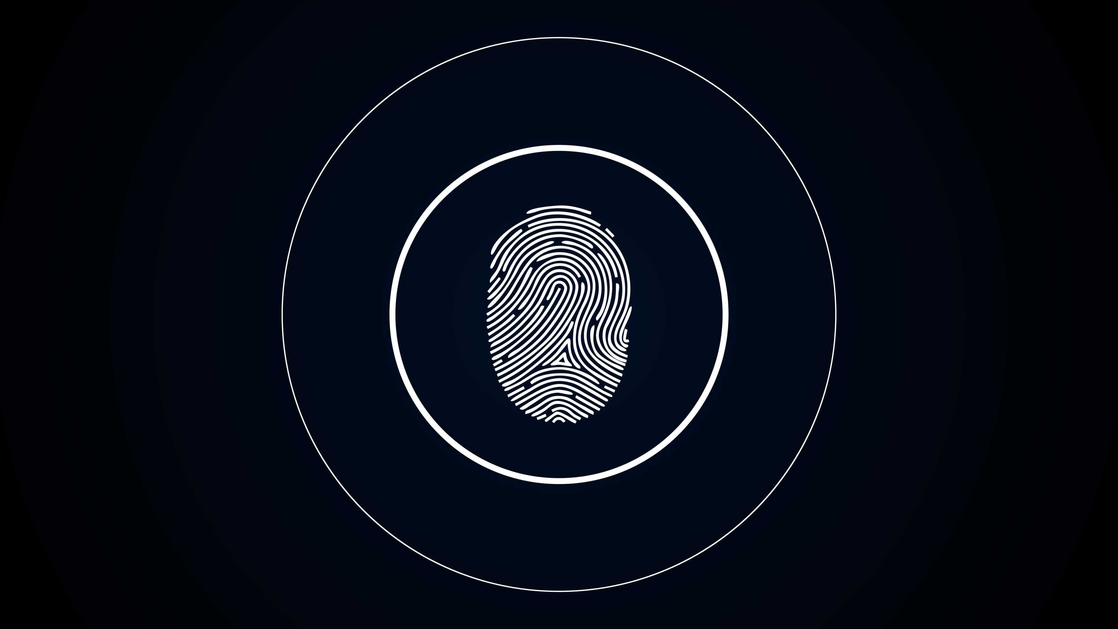 Digital Fingerprint Sign Animation Touch Fingerprint On Dark Background Pulsating Circles