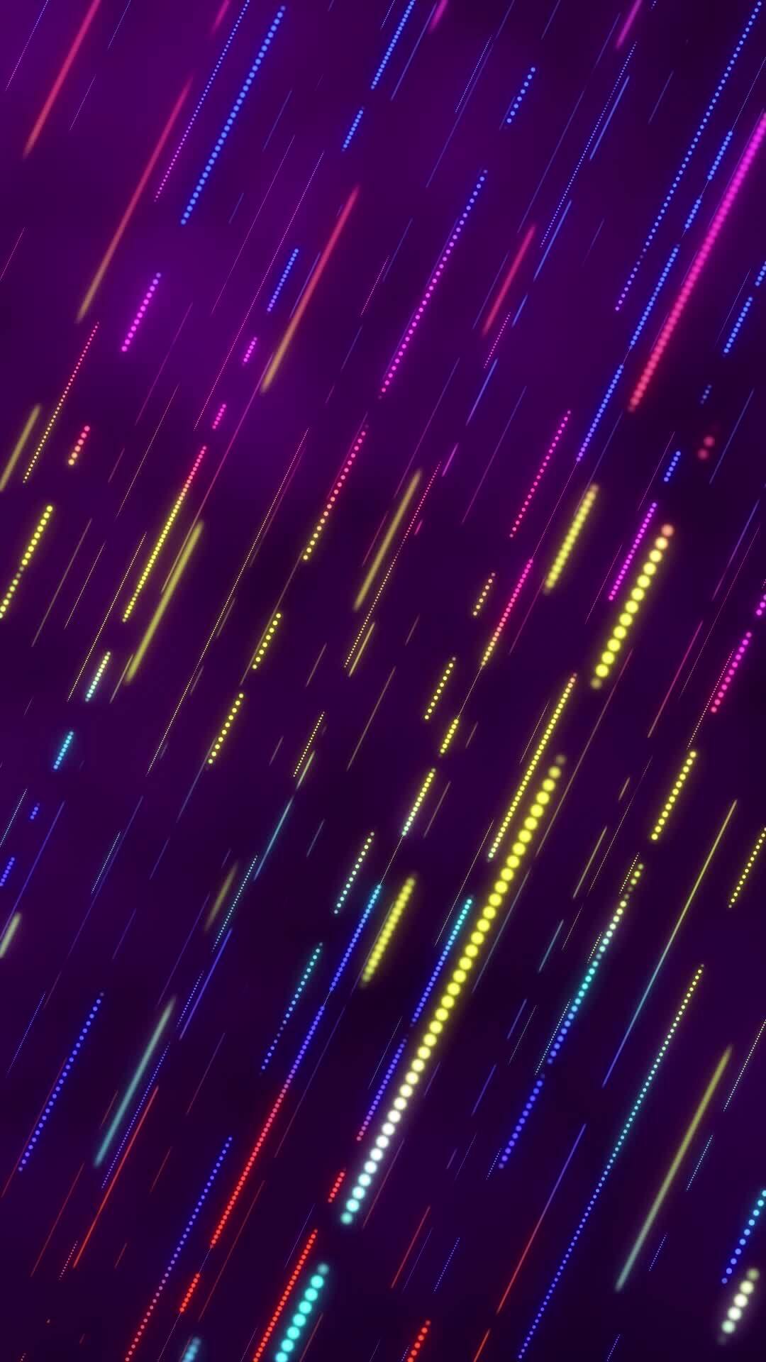Vertical video - glowing colorful neon lines and dashed lines and dots gently moving diagonally ...
